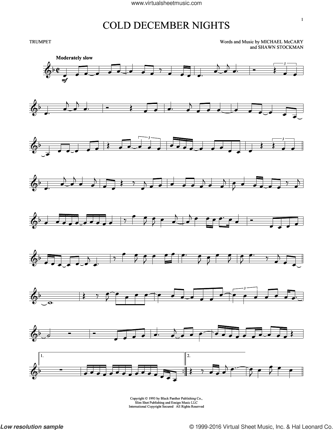 Cold December Nights sheet music for trumpet solo (PDF)