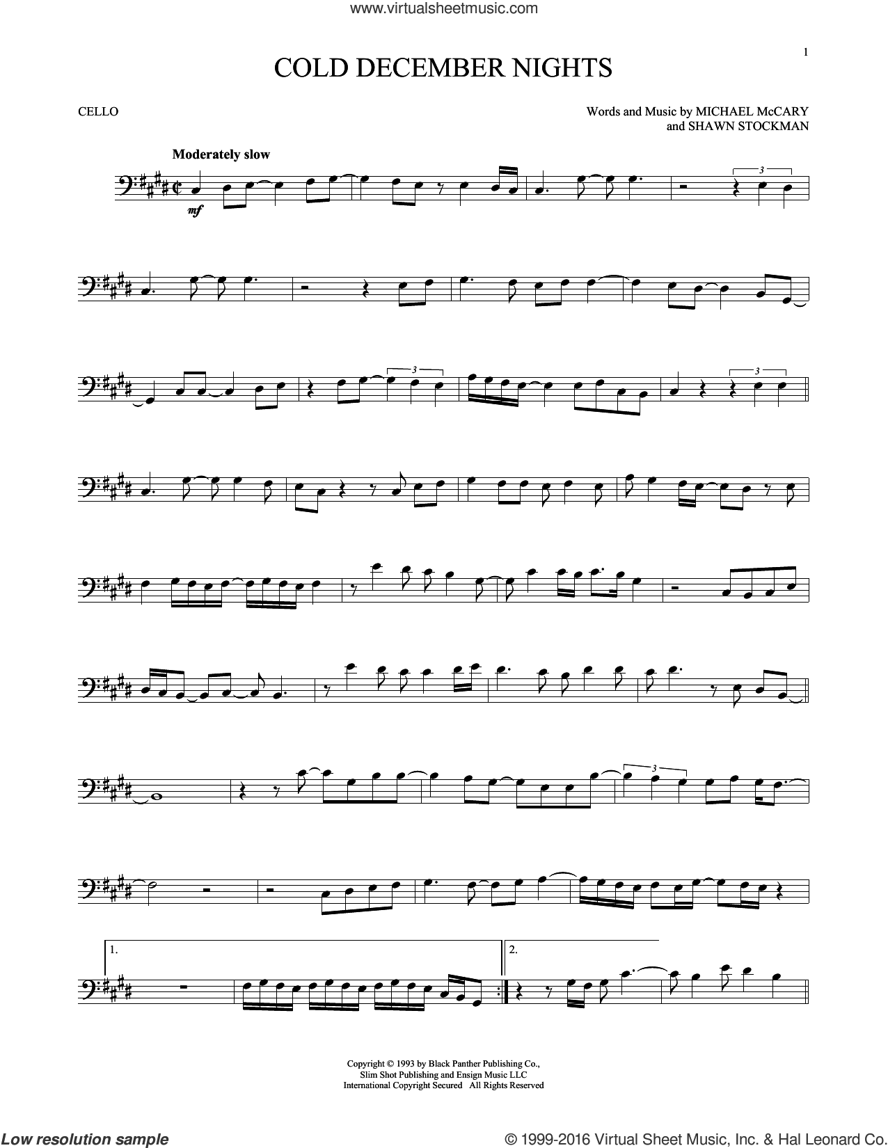 Cold December Nights sheet music for cello solo (PDF-interactive)