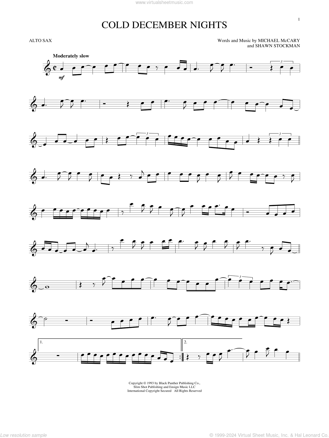 Cold December Nights sheet music for alto saxophone solo (PDF)