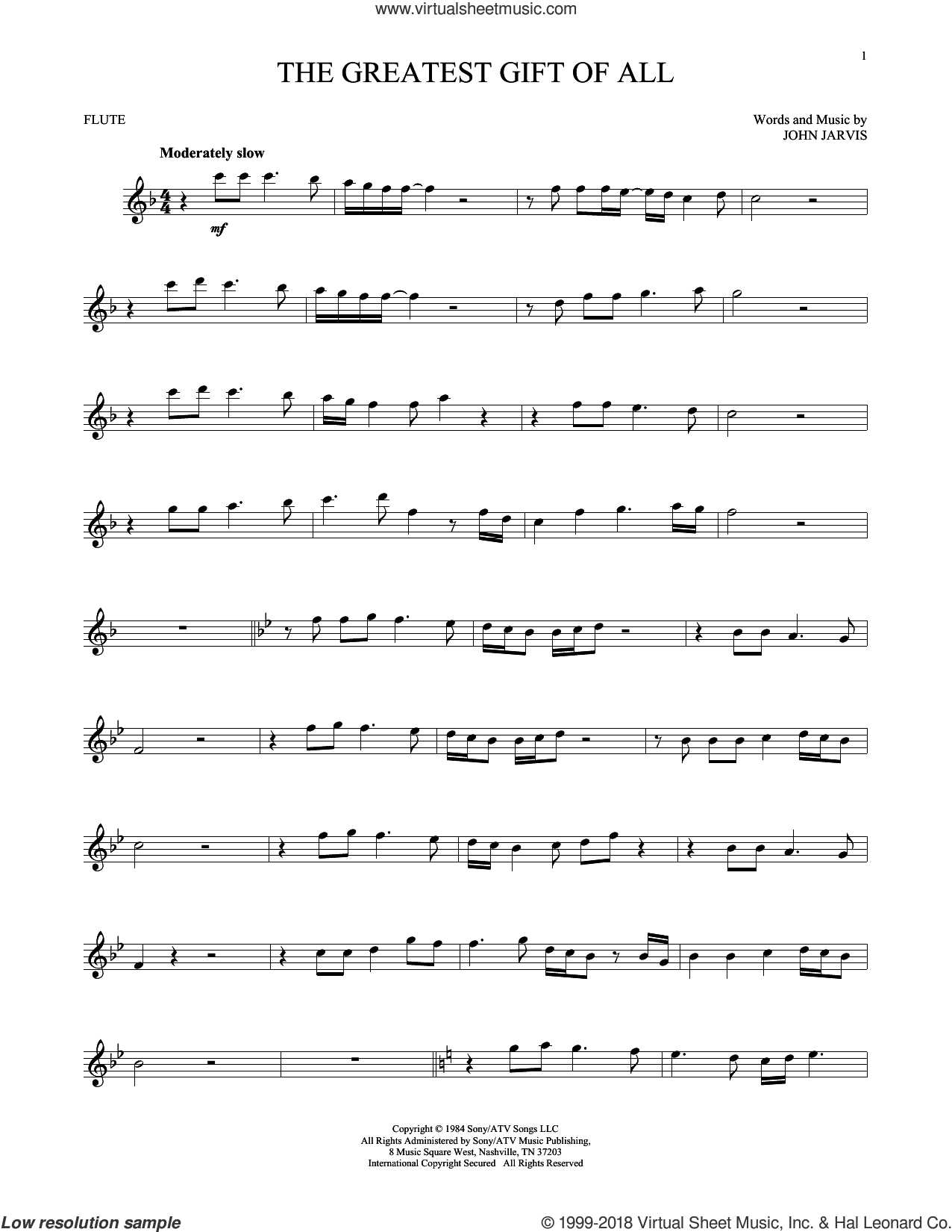 The Greatest Gift Of All sheet music for flute solo (PDF)