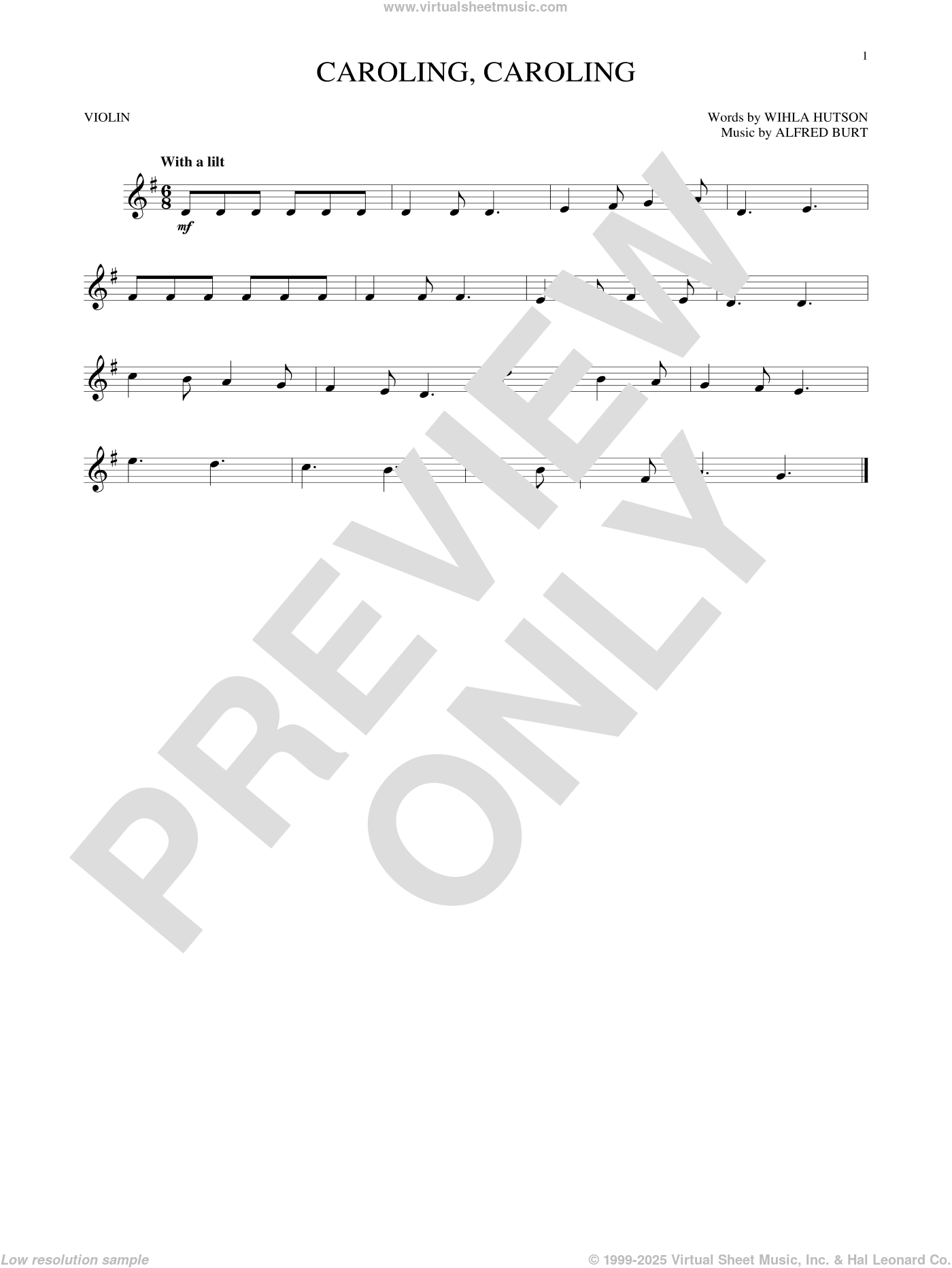 Caroling, Caroling sheet music for violin solo (PDF-interactive)