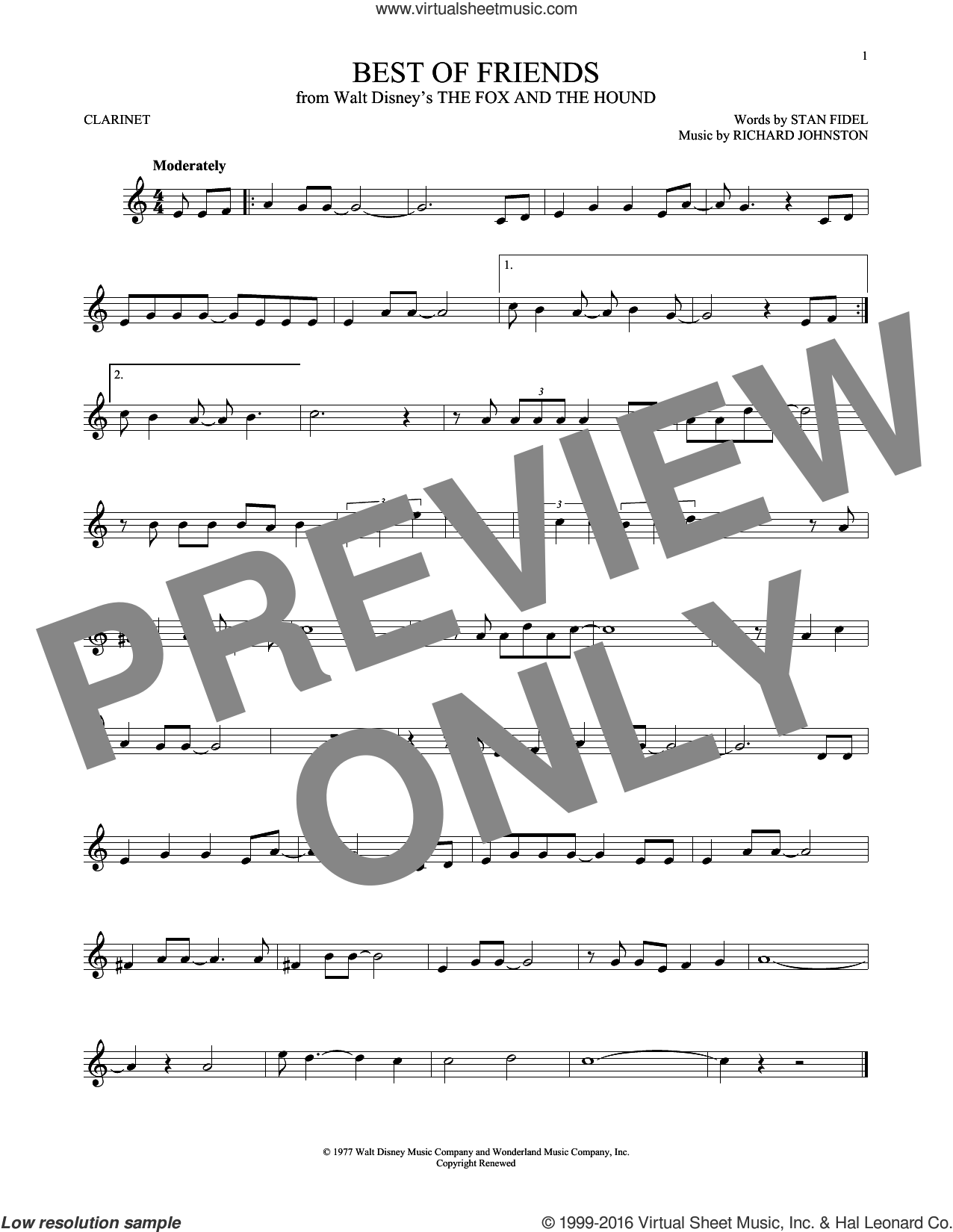 Best Of Friends (from The Fox And The Hound) sheet music for clarinet solo