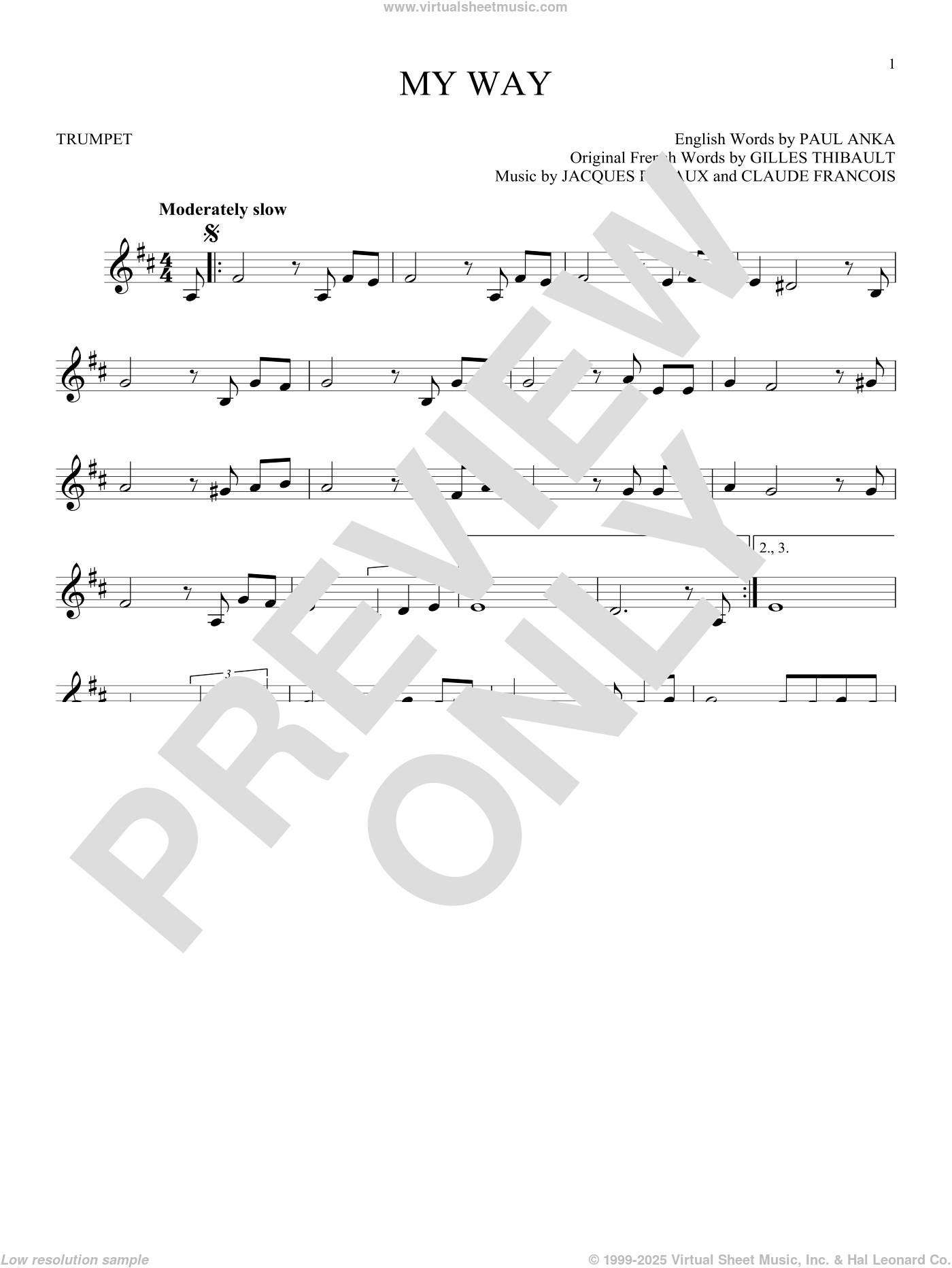 My Way sheet music for trumpet solo (PDF-interactive)