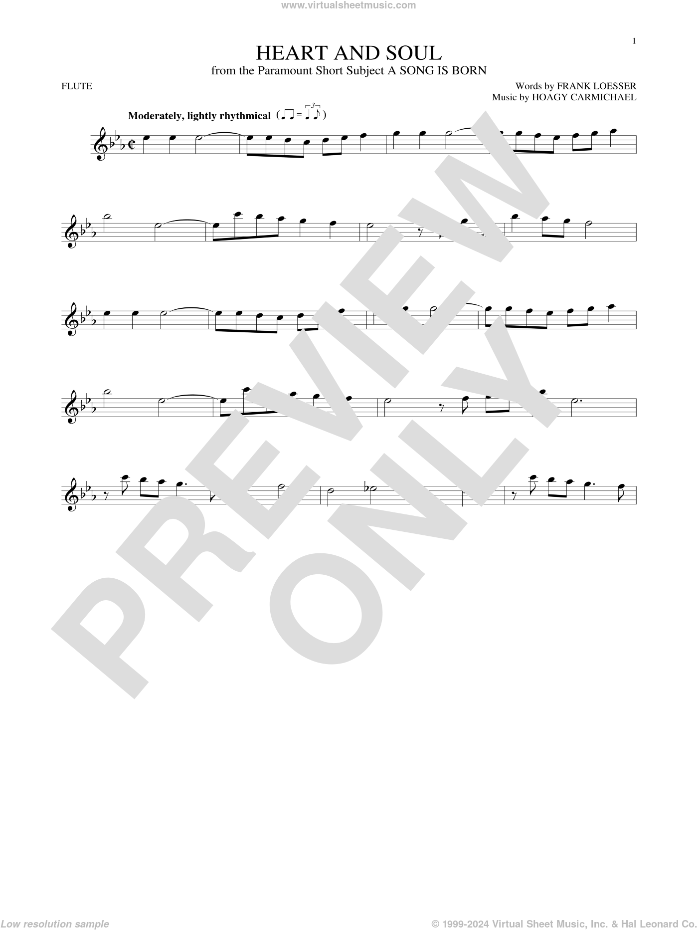Frank Loesser: Heart And Soul sheet music for flute solo (PDF)