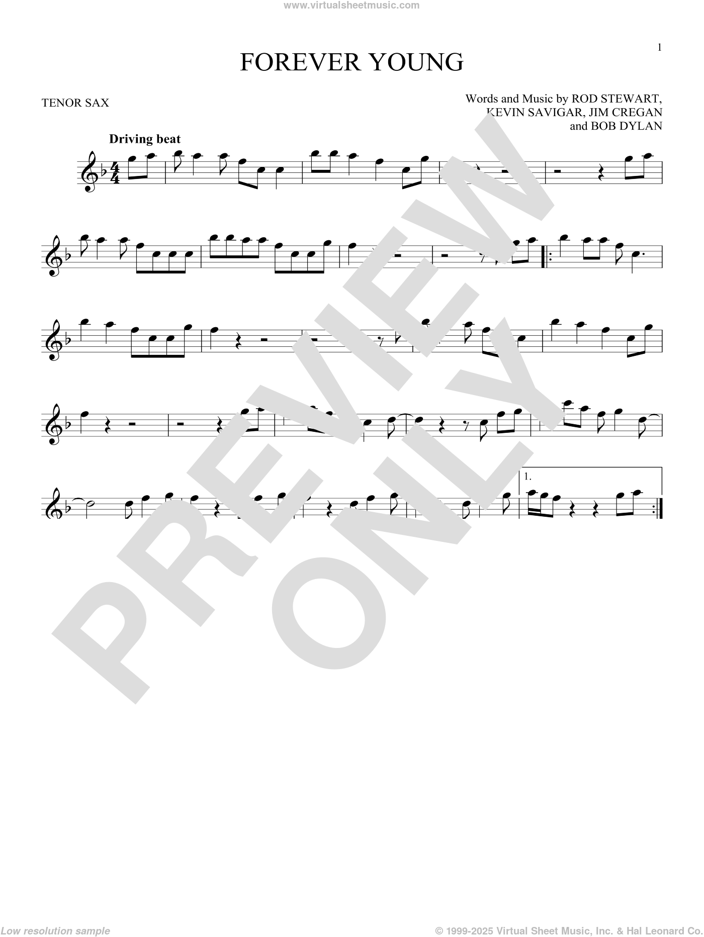 Forever Young sheet music for tenor saxophone solo (PDF)