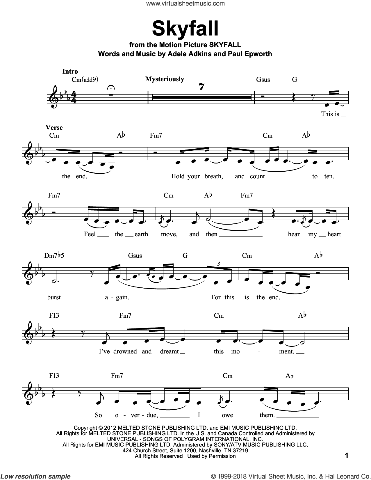 Skyfall sheet music for voice solo (PDF-interactive)
