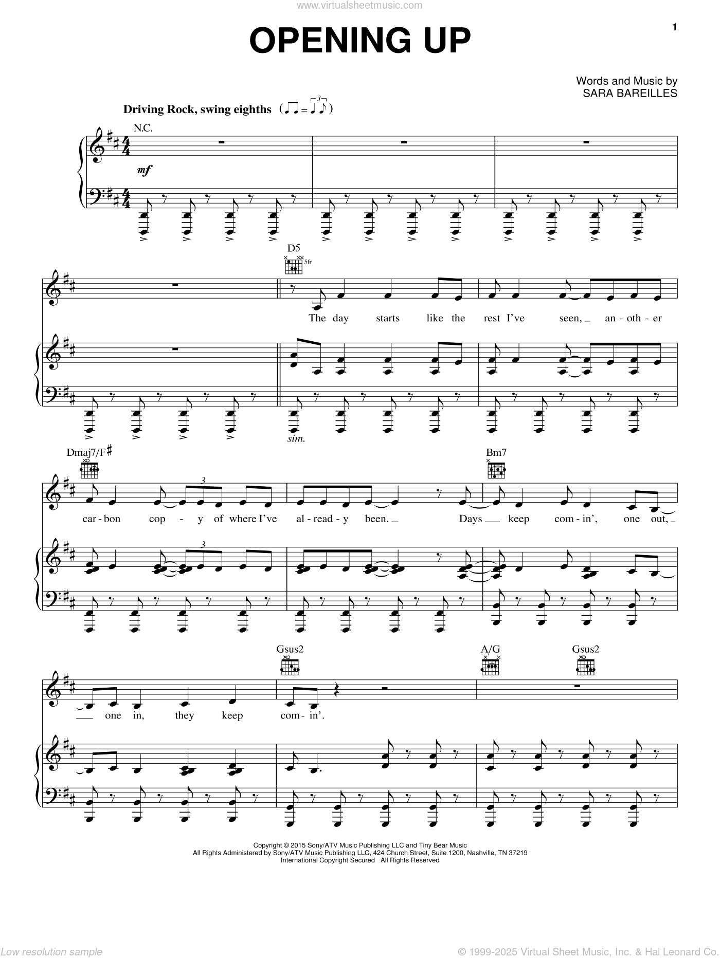 Opening Up (from Waitress The Musical) sheet music for voice, piano or ...