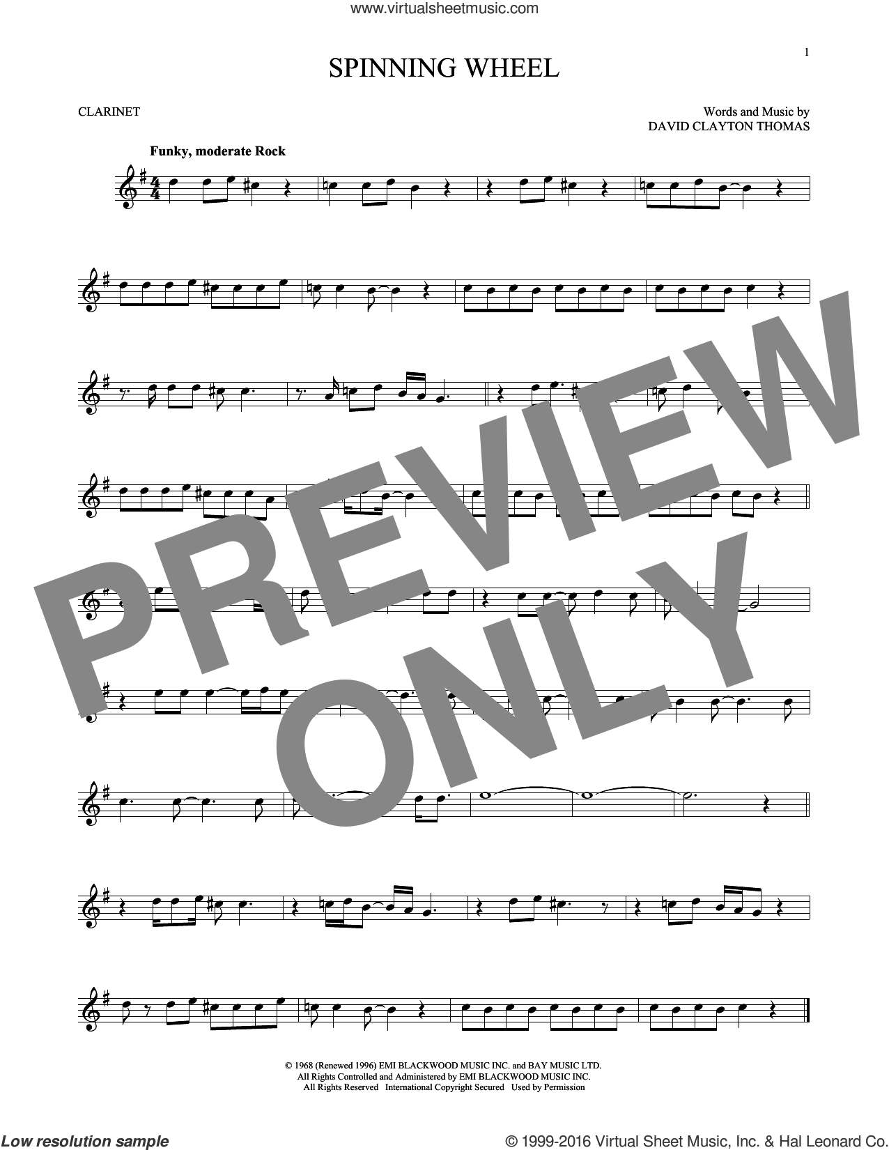 Spinning Wheel sheet music for clarinet solo (PDF-interactive)