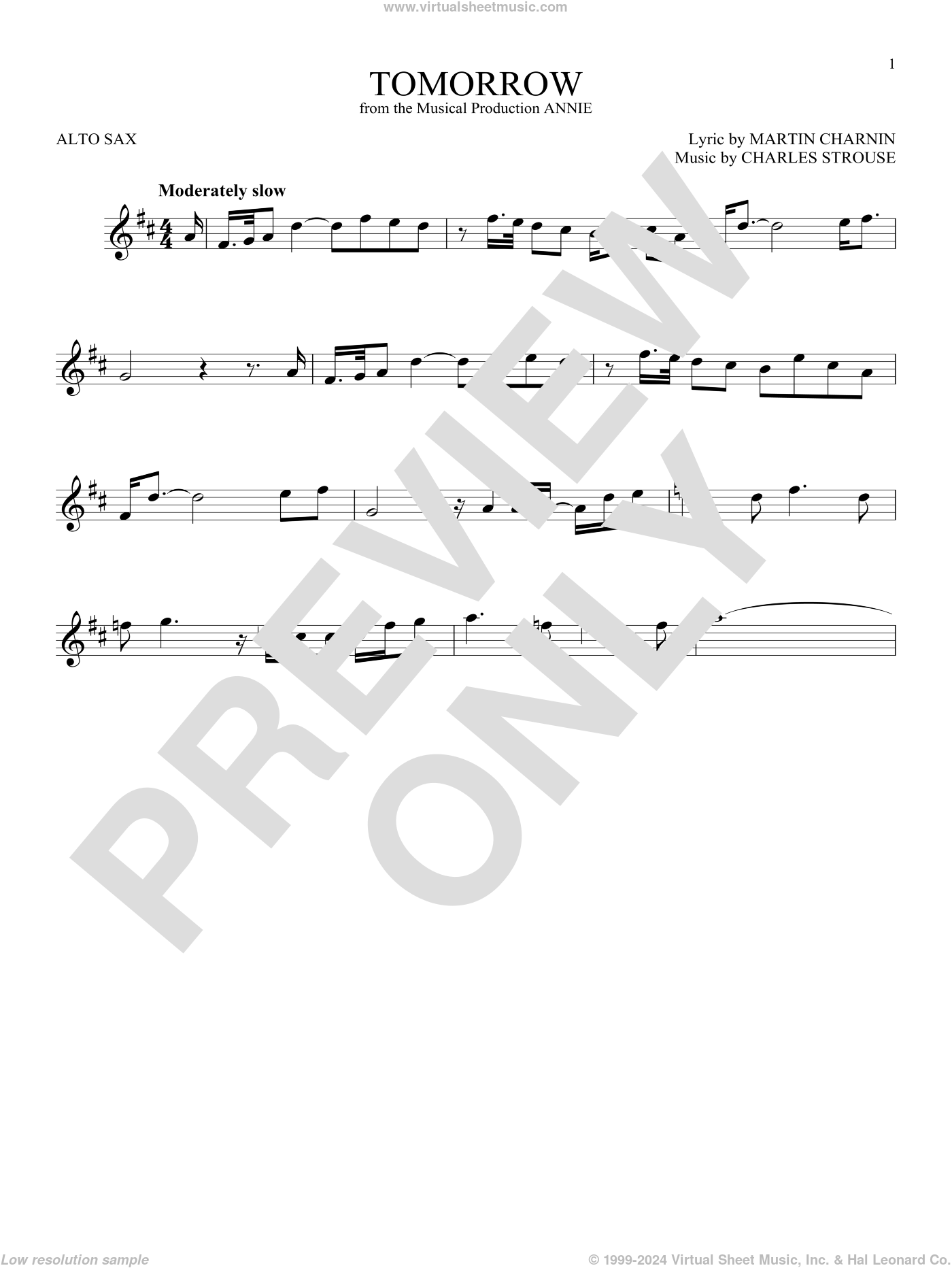 Tomorrow sheet music for alto saxophone solo (PDF-interactive)