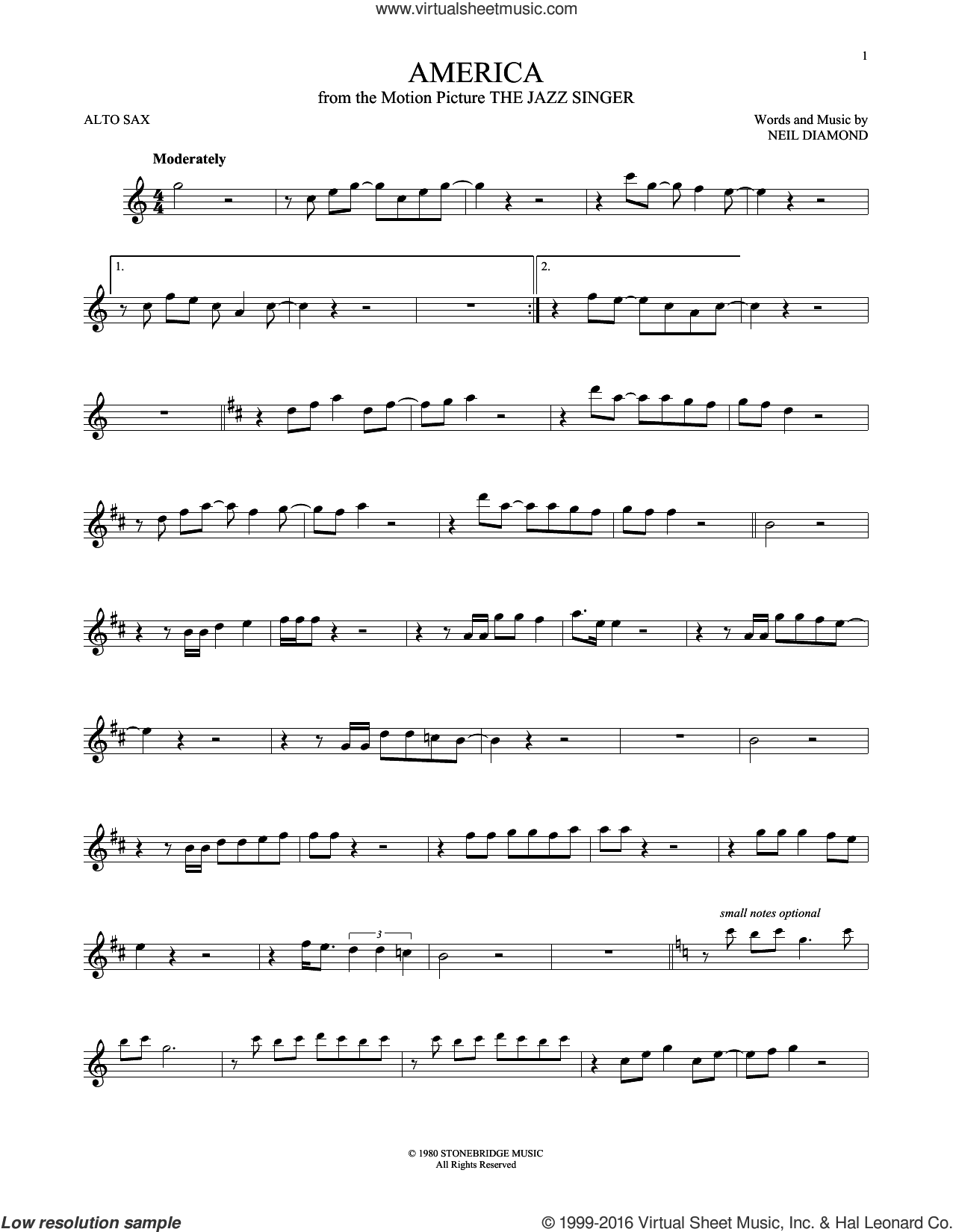America sheet music for alto saxophone solo (PDF-interactive)
