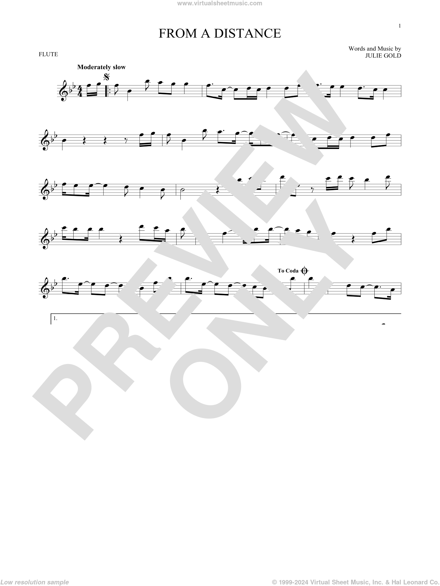 From A Distance sheet music for flute solo (PDF-interactive)