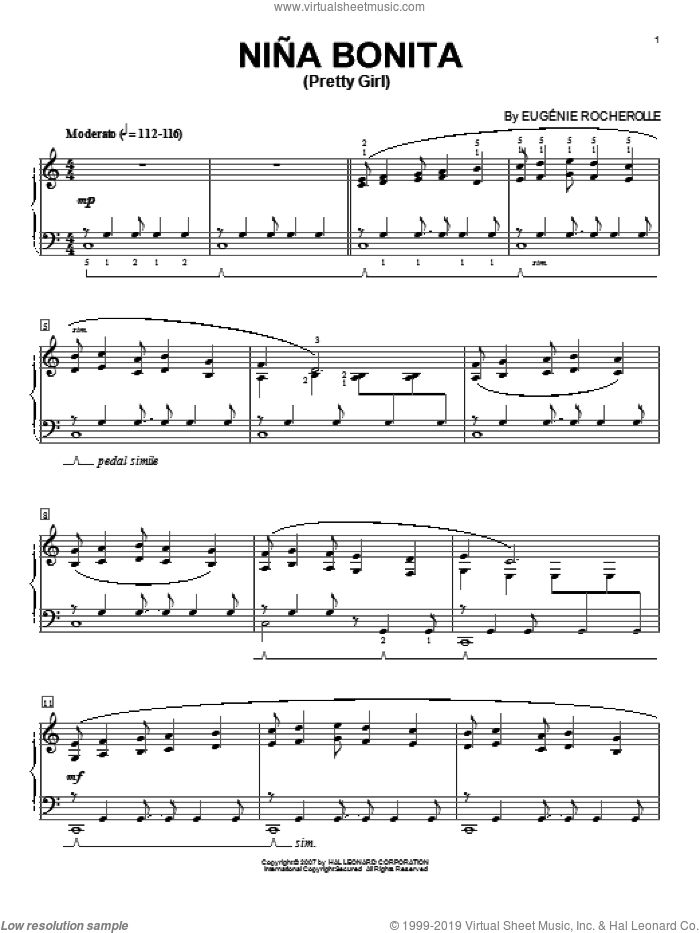 Nina Bonita (Pretty Girl) sheet music for piano solo (PDF)