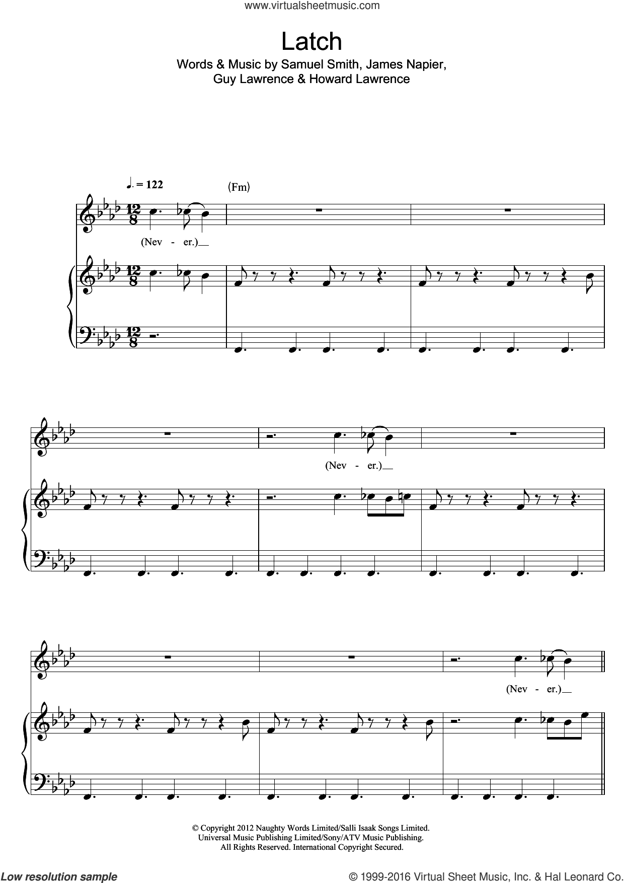 Disclosure ft. Sam Smith: Latch sheet music for voice, piano or guitar