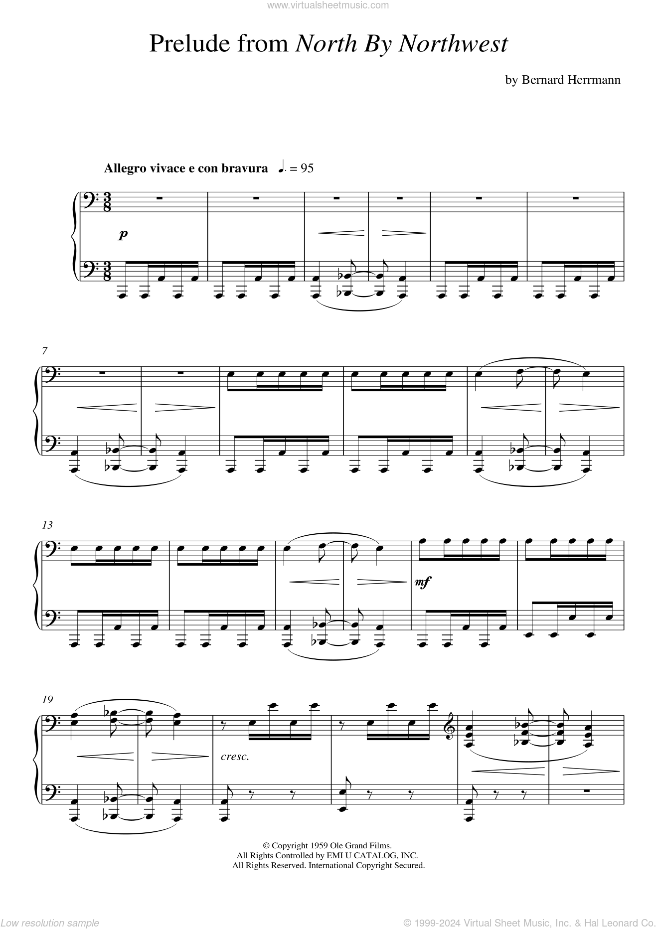 Prelude From North By Northwest sheet music for piano solo (PDF)