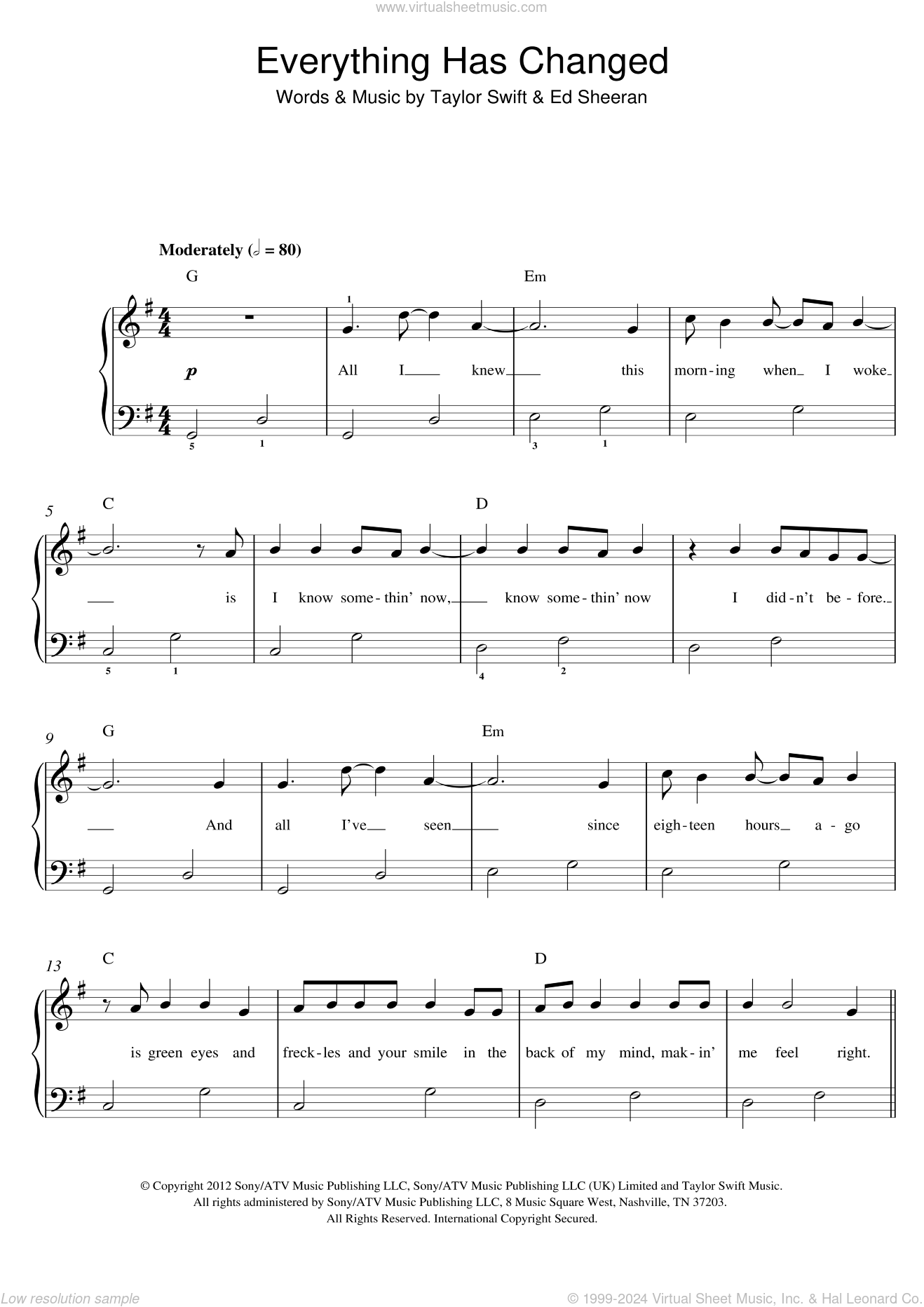 Everything Has Changed (feat. Ed Sheeran), (easy) sheet music for piano ...