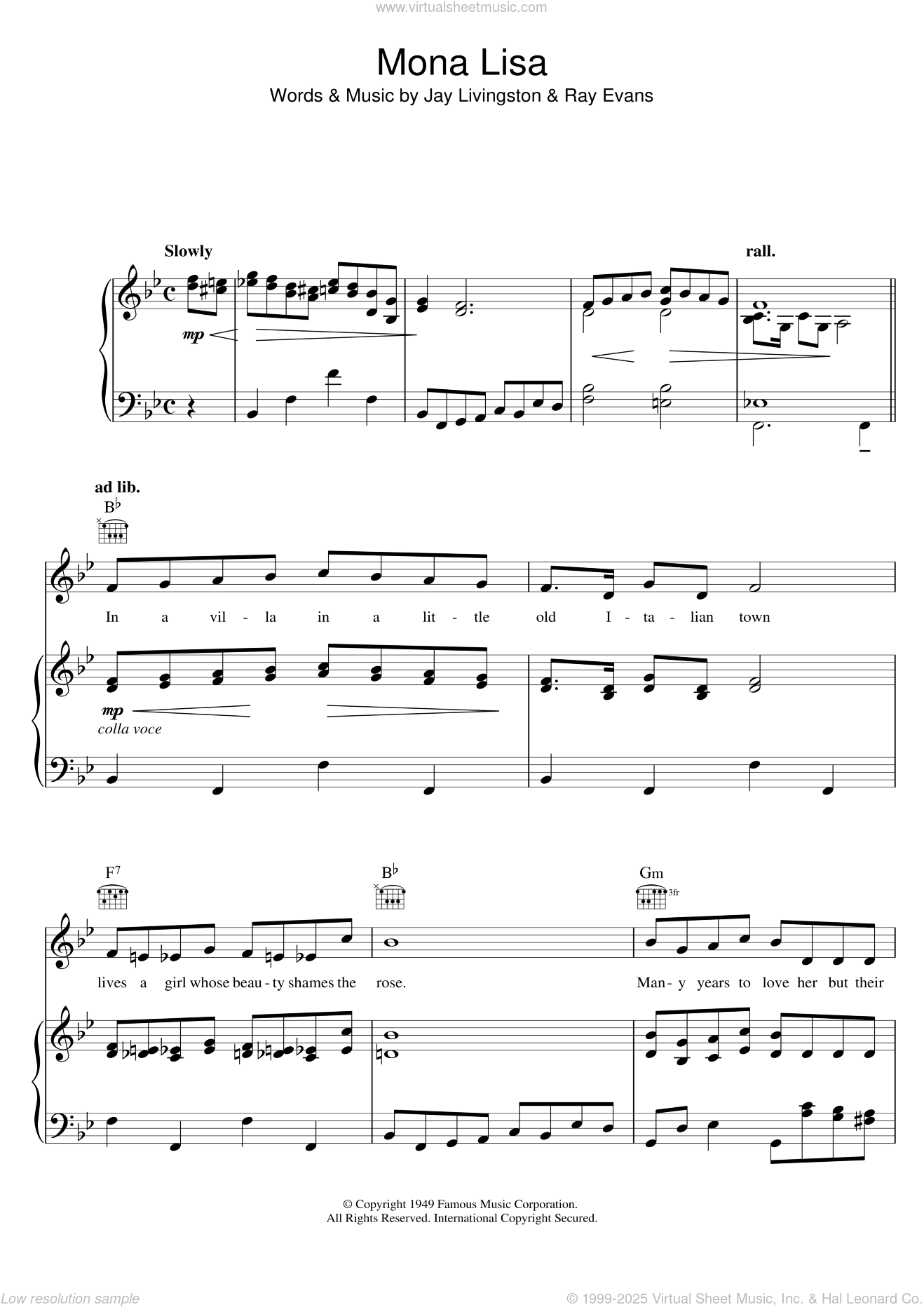 Mona Lisa sheet music for voice, piano or guitar v2