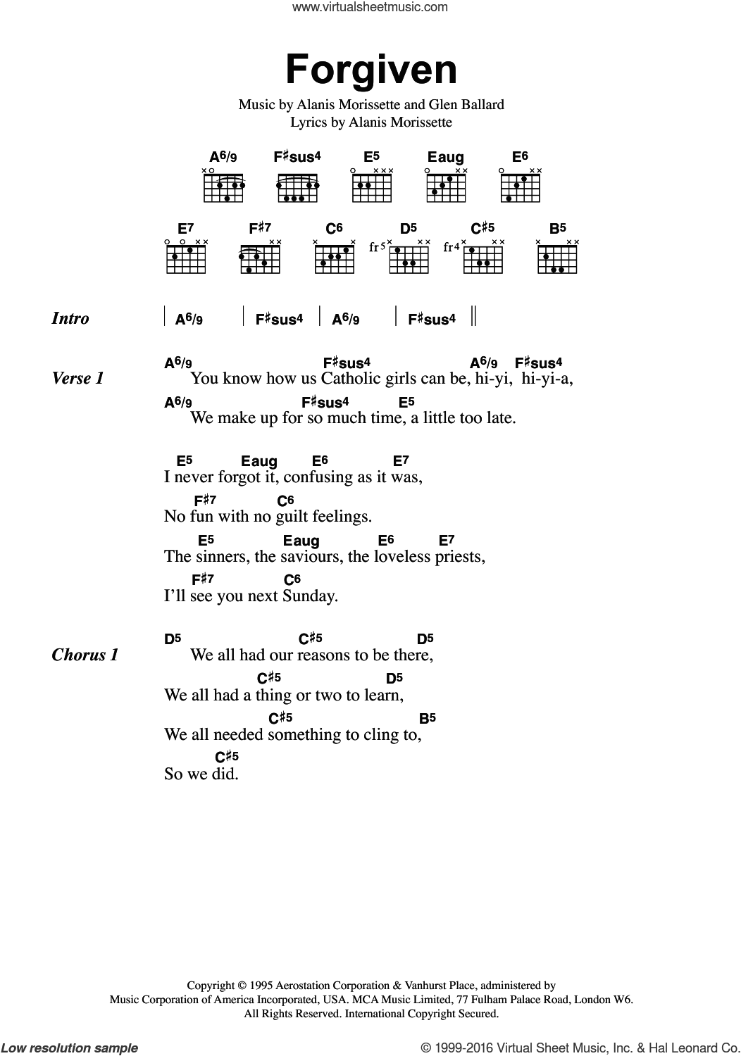 Forgiven sheet music for guitar (chords) (PDF)