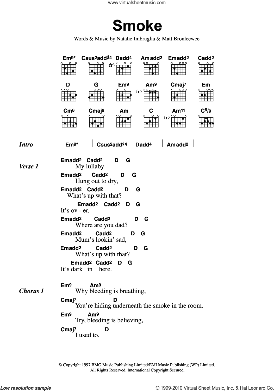 Smoke sheet music for guitar (chords) (PDF)