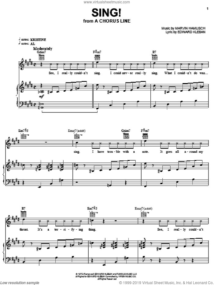 Sing! sheet music for voice, piano or guitar (PDF-interactive)