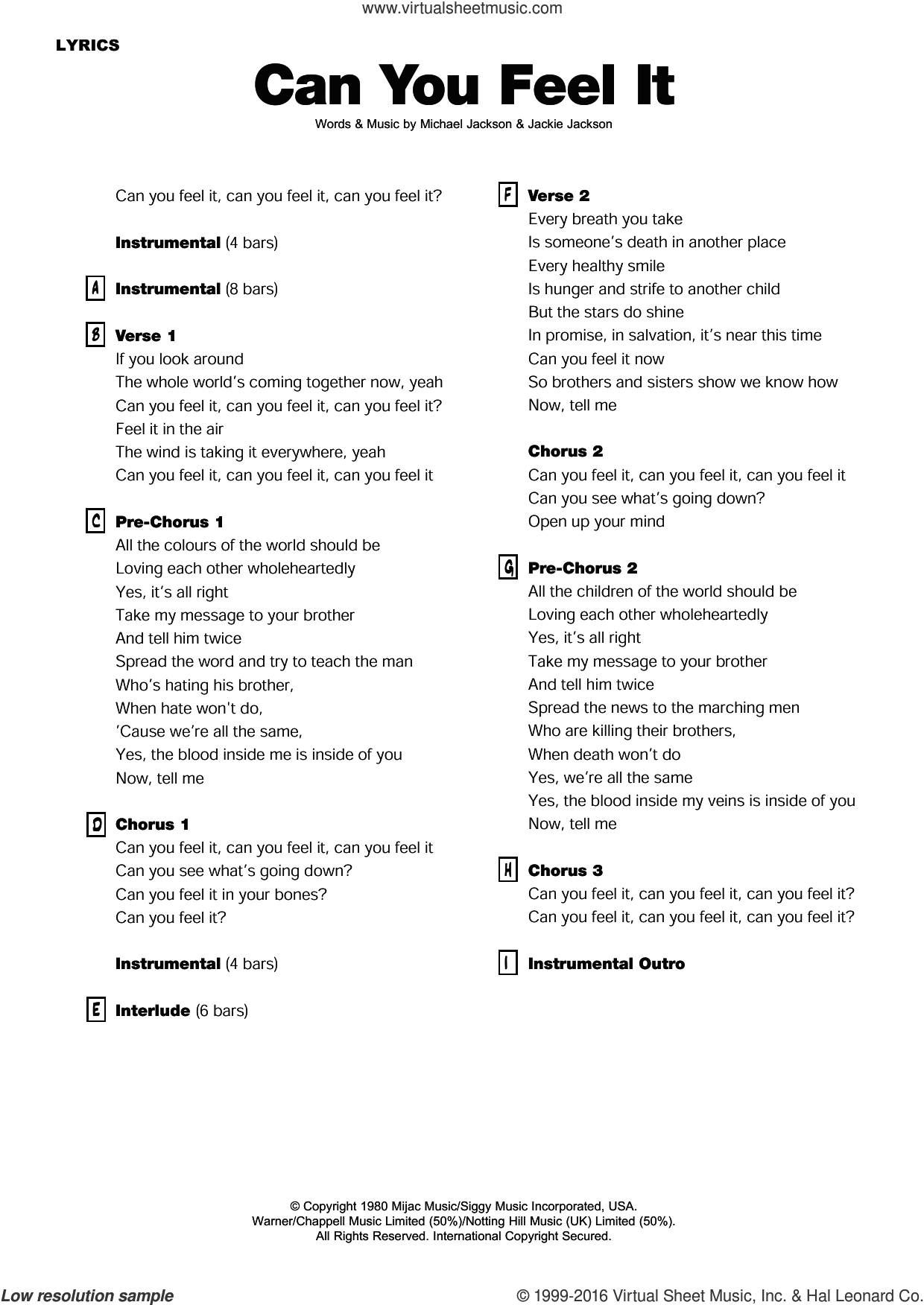Can You Feel It sheet music for voice, piano or guitar v2