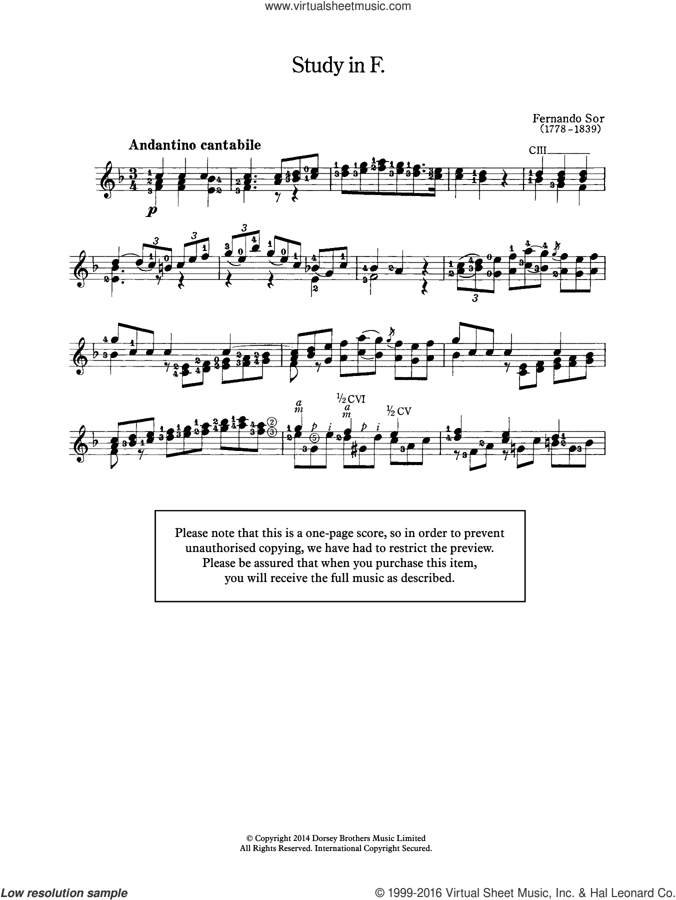 Study In F sheet music for guitar solo (chords) (PDF)