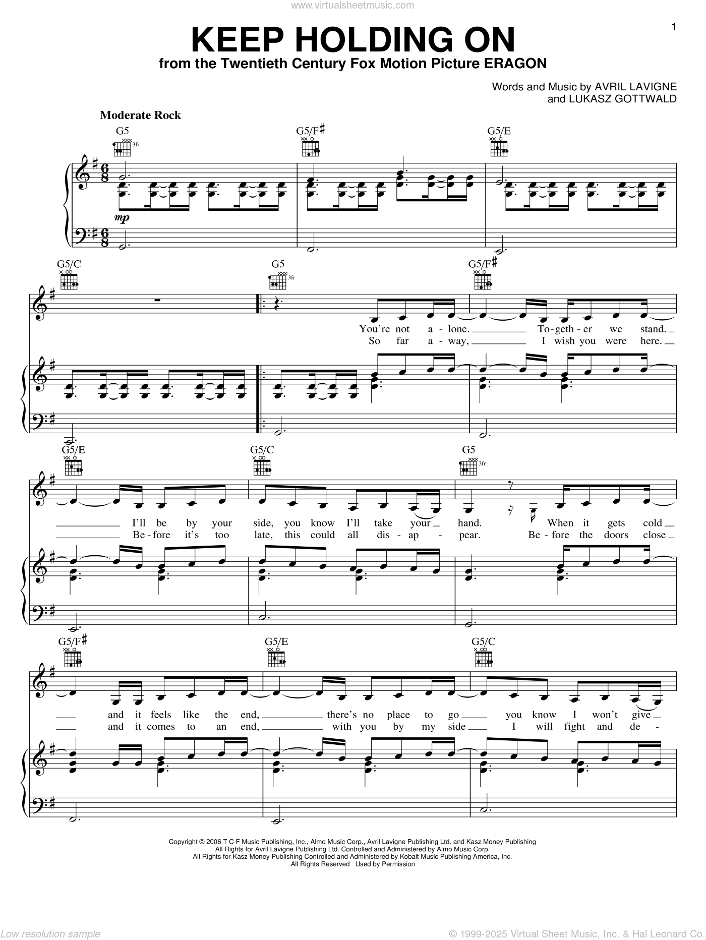 Keep Holding On sheet music for voice, piano or guitar (PDF)