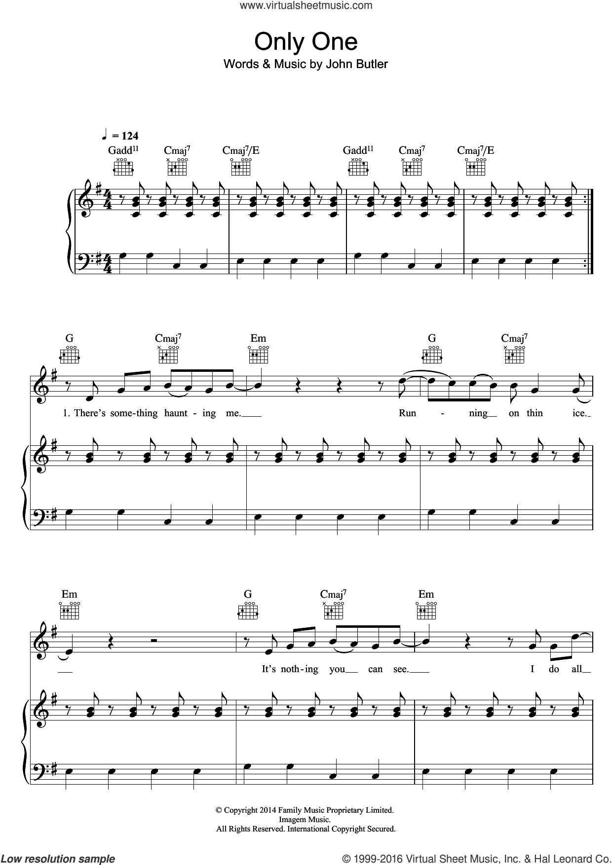 Only One sheet music for voice, piano or guitar (PDF-interactive)