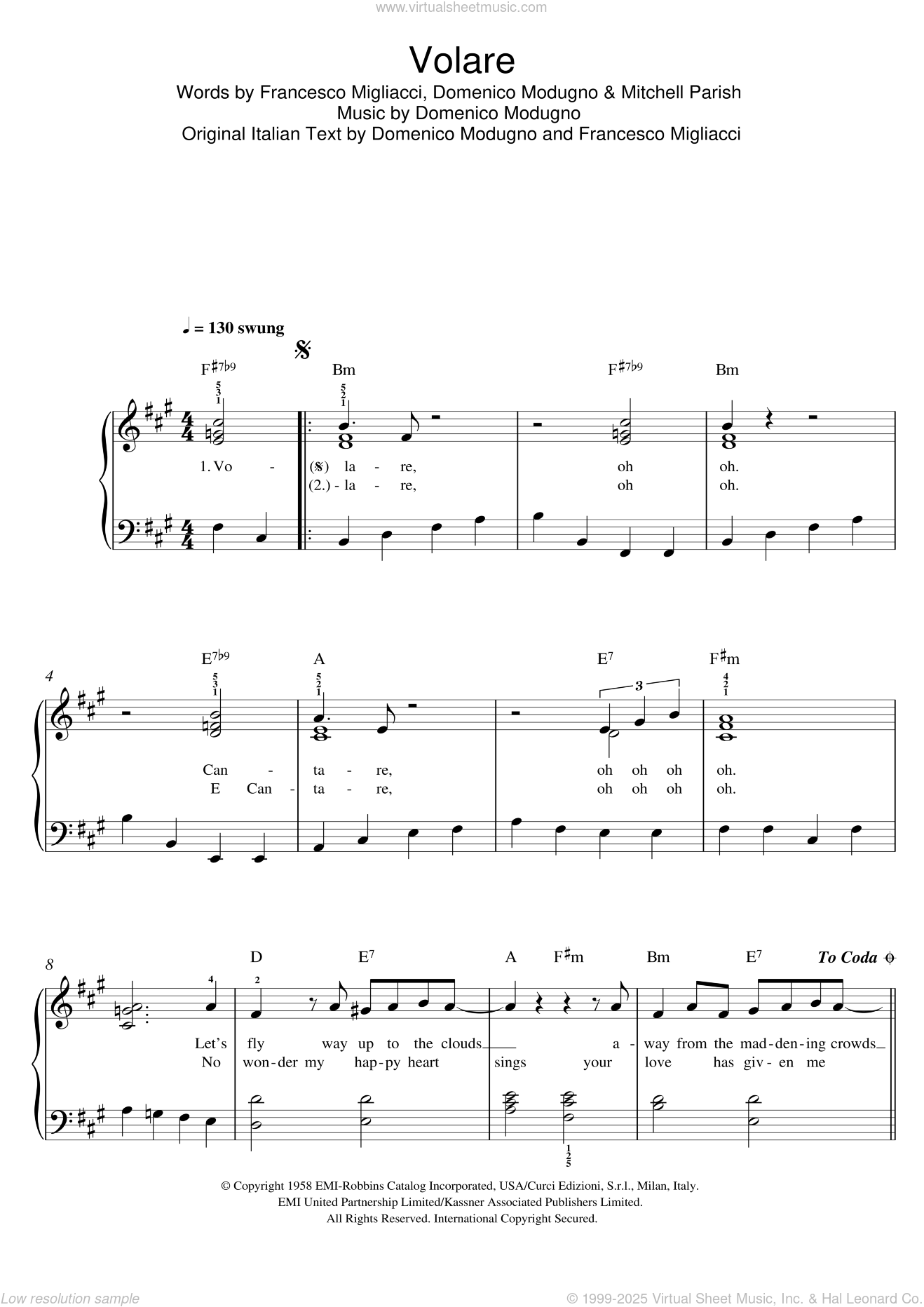 Martin - Volare sheet music for piano solo (PDF)