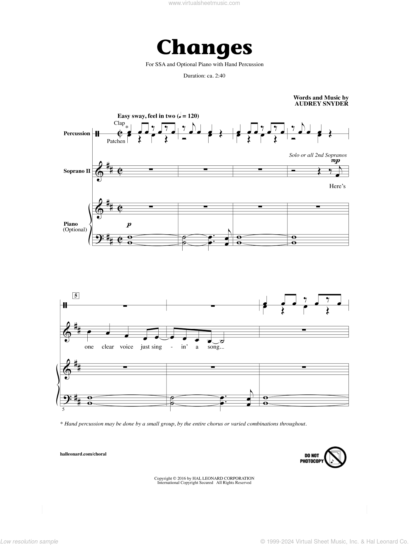 Changes sheet music for choir (SSA: soprano, alto) (PDF)