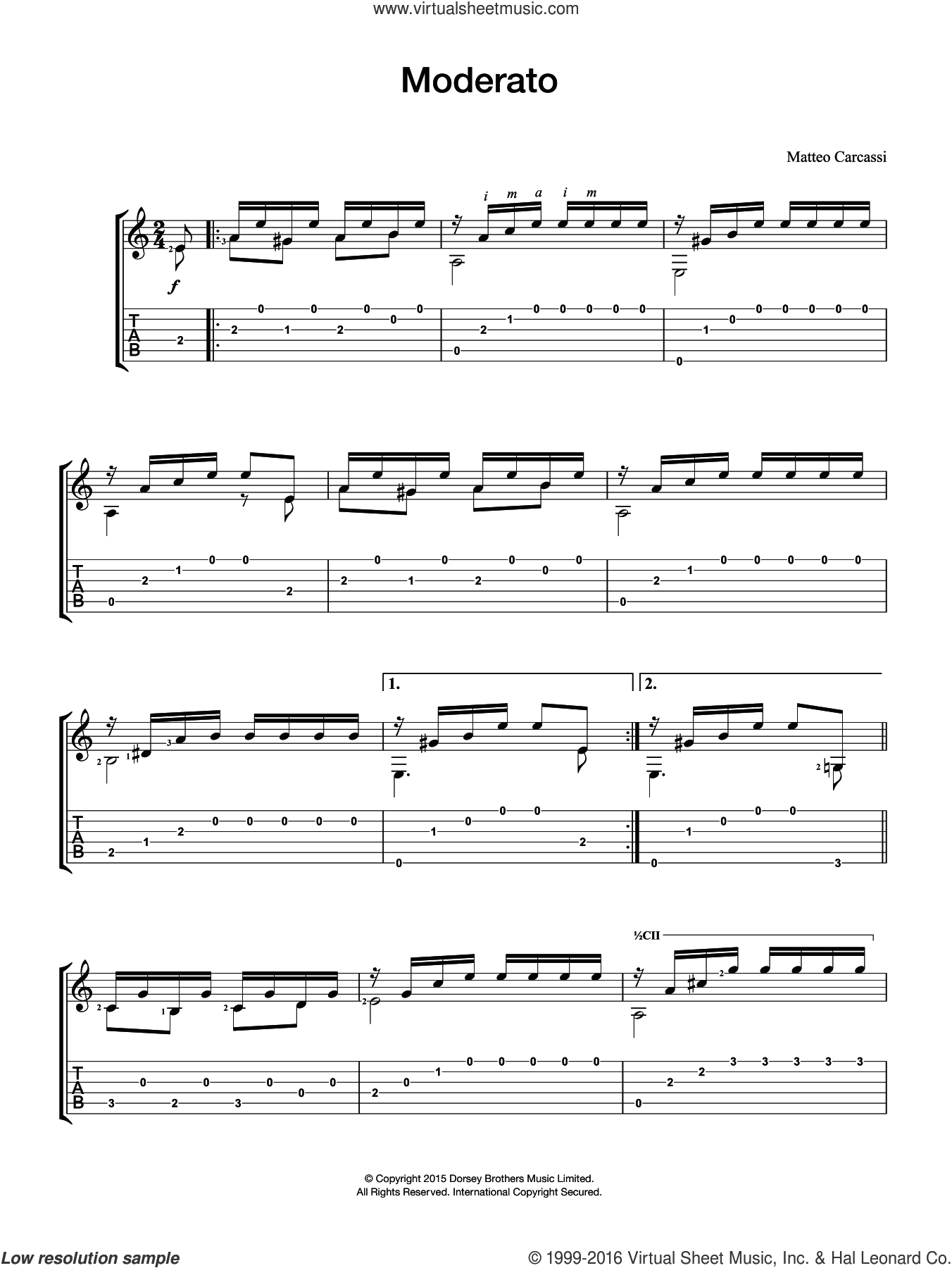 Matteo Carcassi: Moderato sheet music for guitar solo (chords)