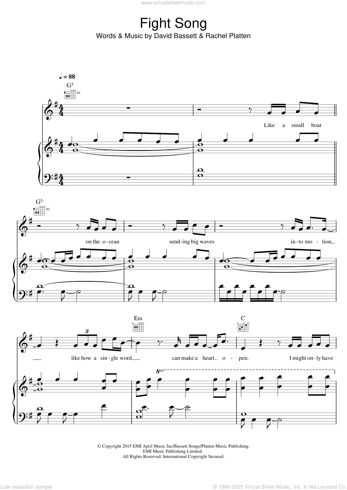 Fight Song sheet music for voice, piano or guitar (PDF)
