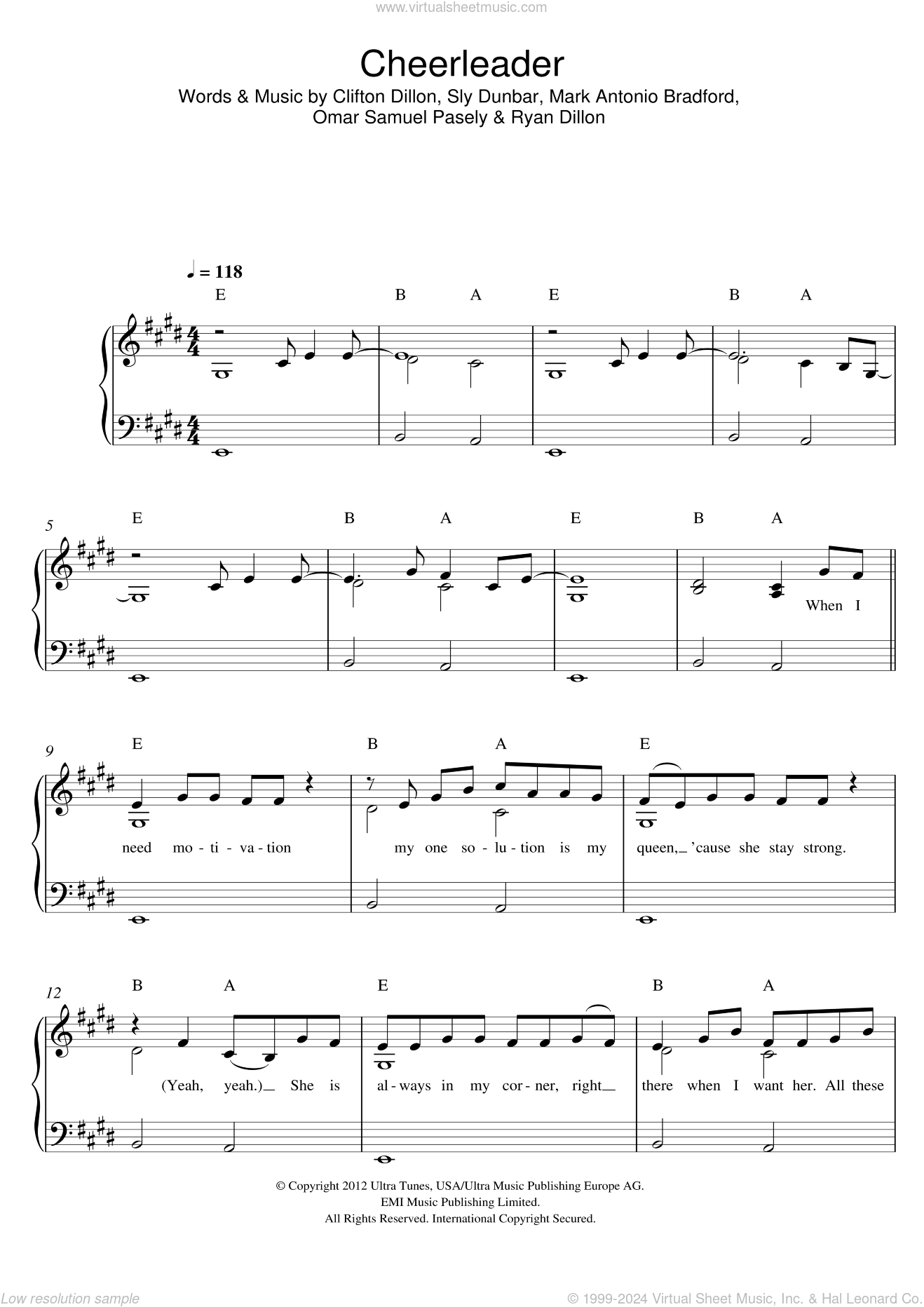 Omi: Cheerleader sheet music for piano solo (PDF-interactive)