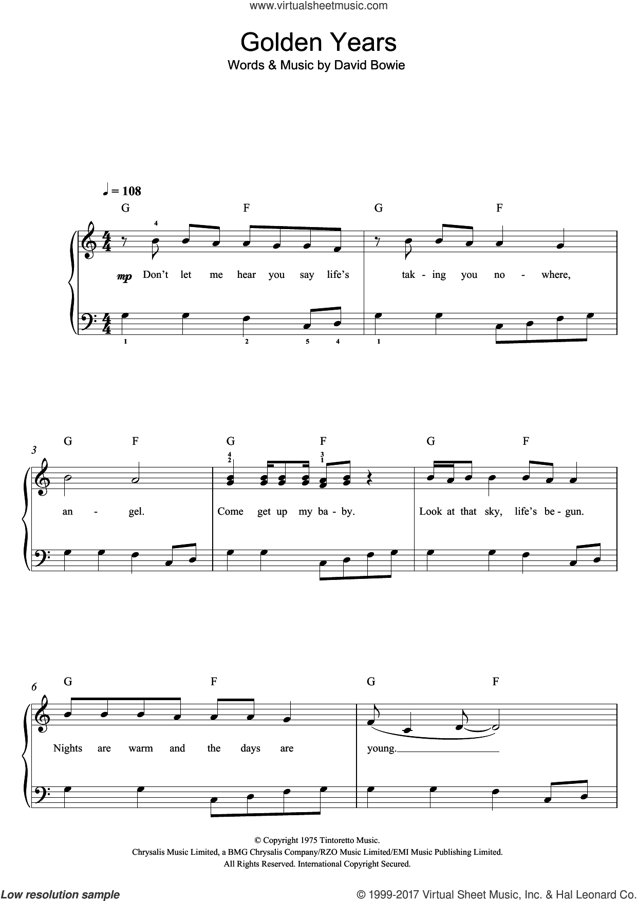 Golden Years sheet music for voice, piano or guitar v2