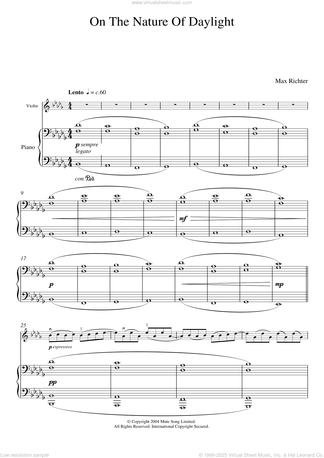 On The Nature Of Daylight sheet music for violin and piano (PDF)