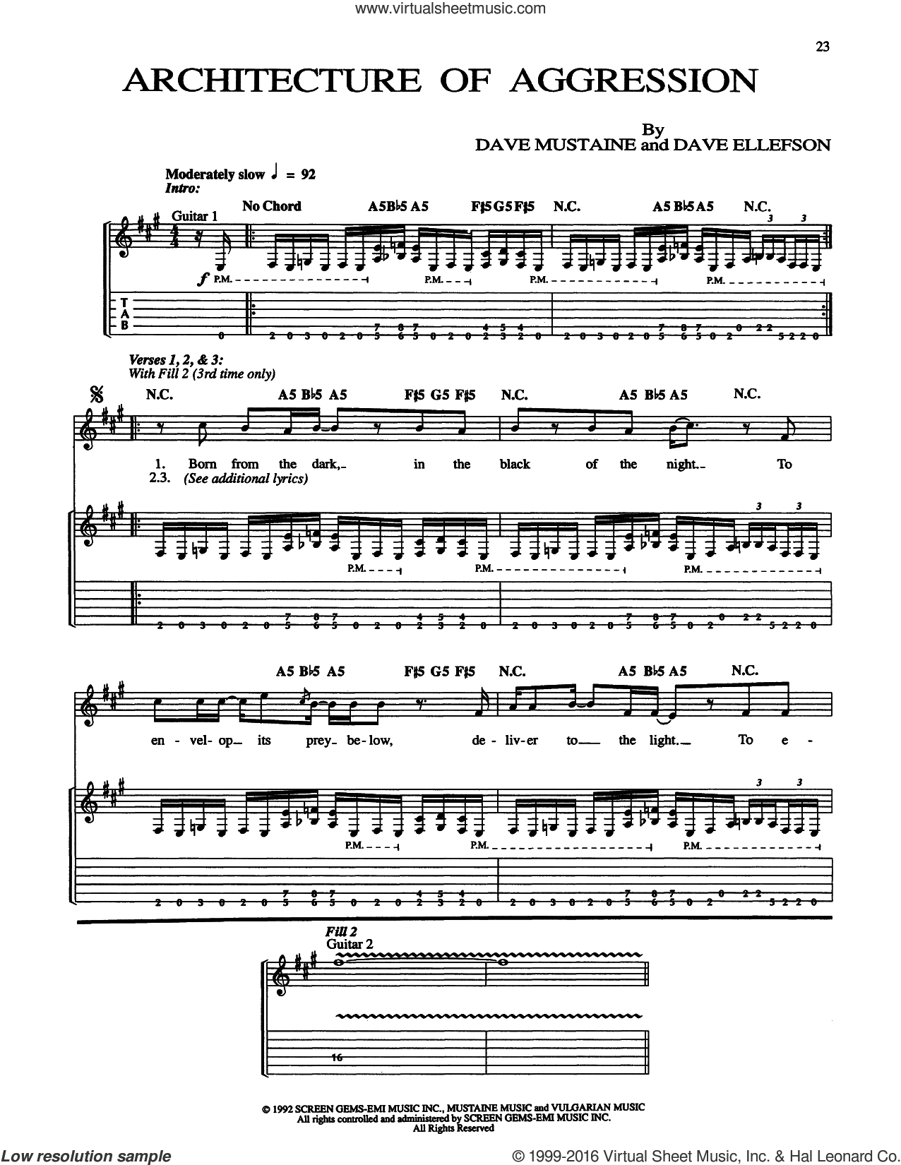 Architecture Of Aggression sheet music for guitar (tablature)