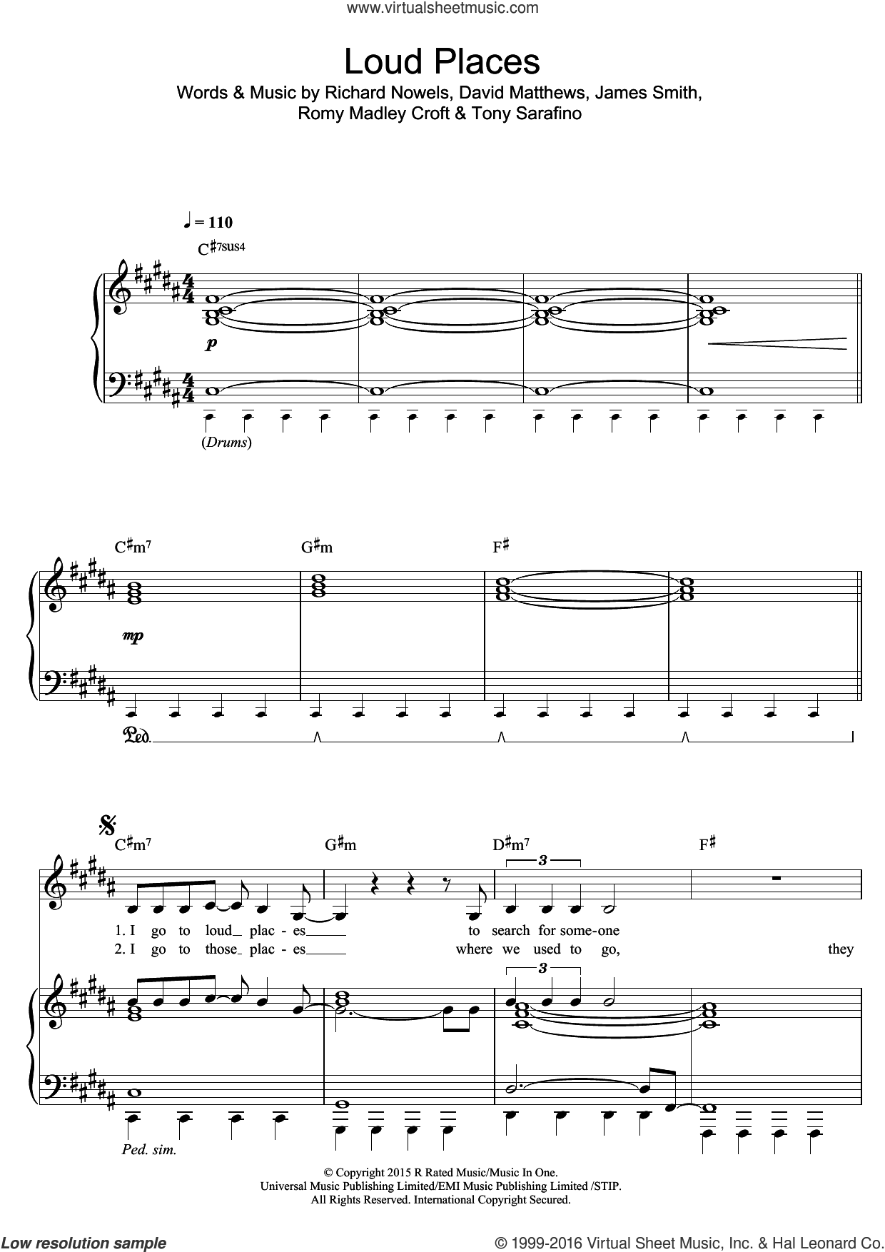 Loud Places sheet music for voice, piano or guitar (PDF)