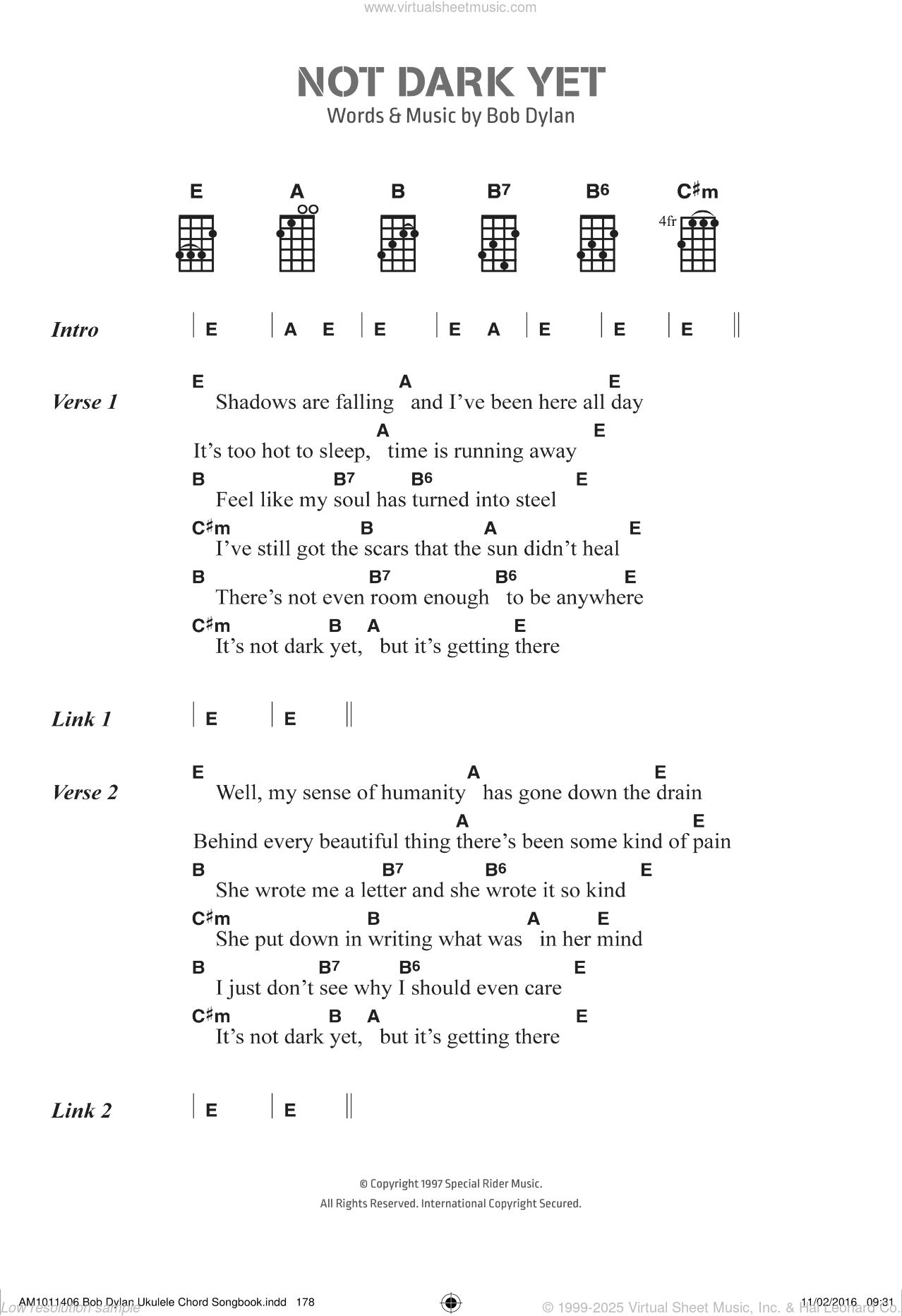 Not Dark Yet sheet music for voice, piano or guitar v2