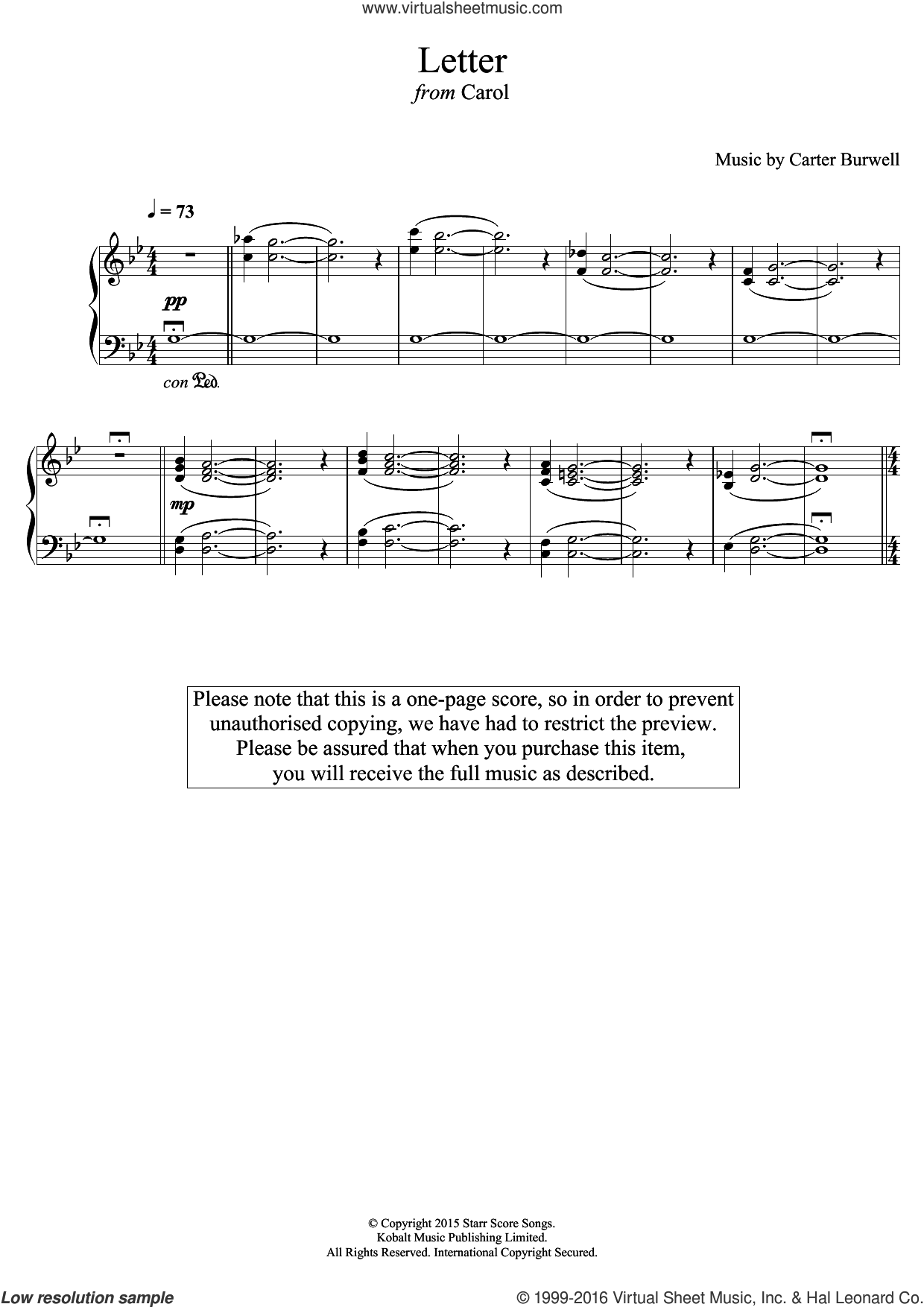 The Letter (from 'Carol') sheet music for piano solo (PDF)
