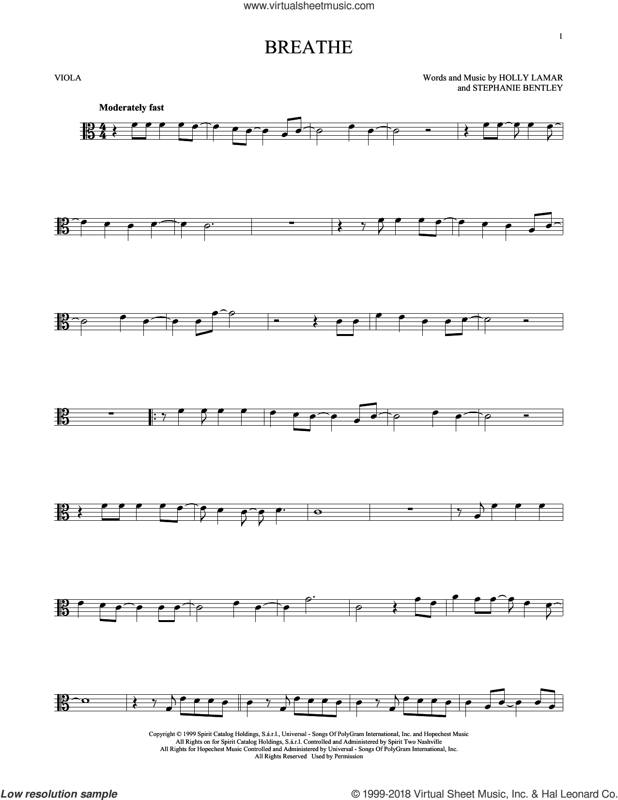 Breathe sheet music for viola solo (PDF-interactive)