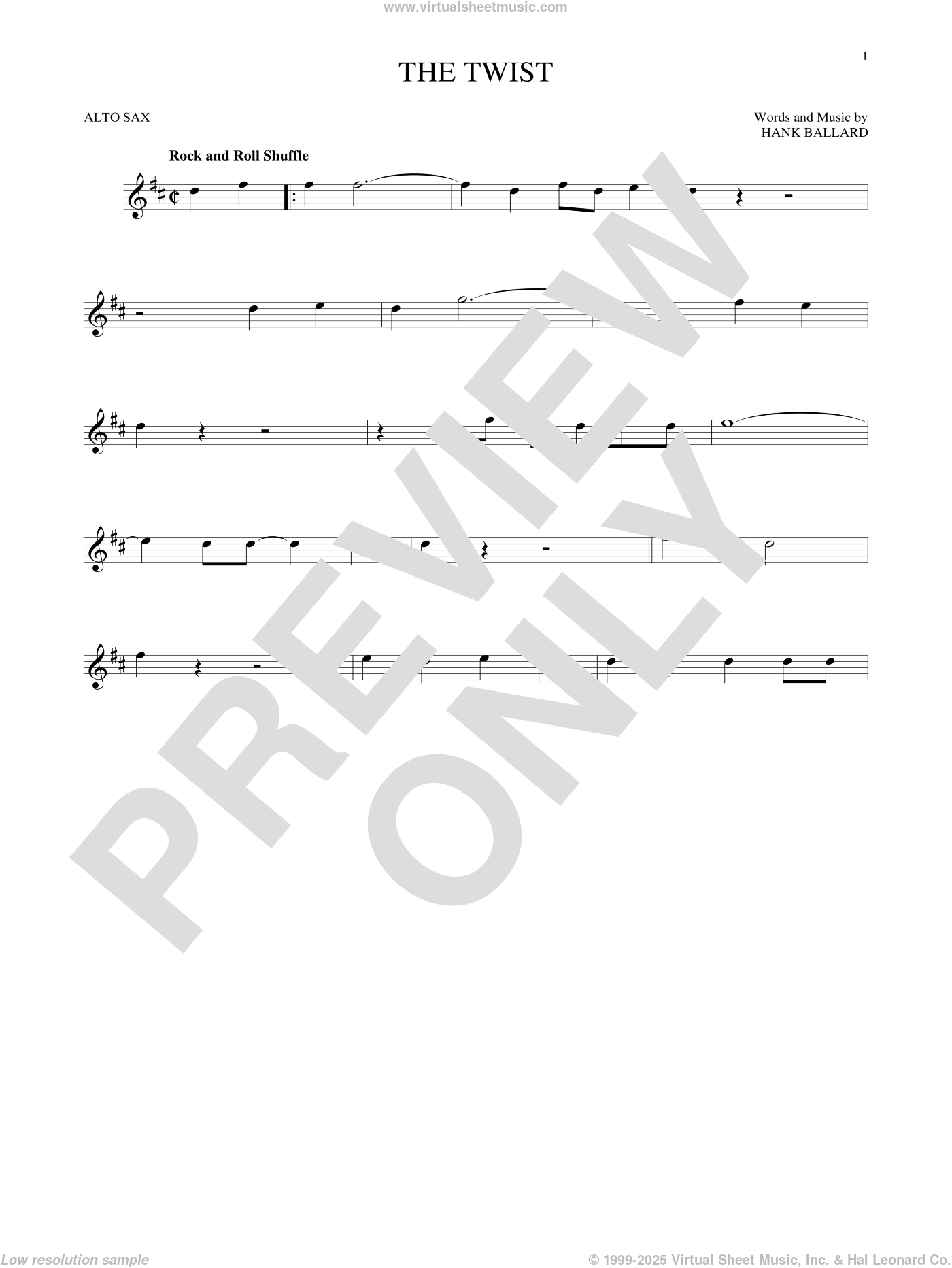 The Twist sheet music for alto saxophone solo (PDF-interactive)