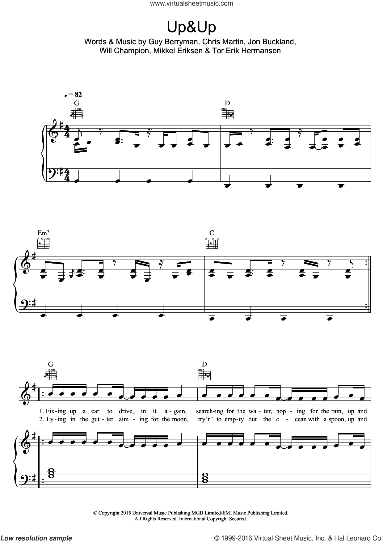 Up and Up sheet music for voice, piano or guitar (PDF)