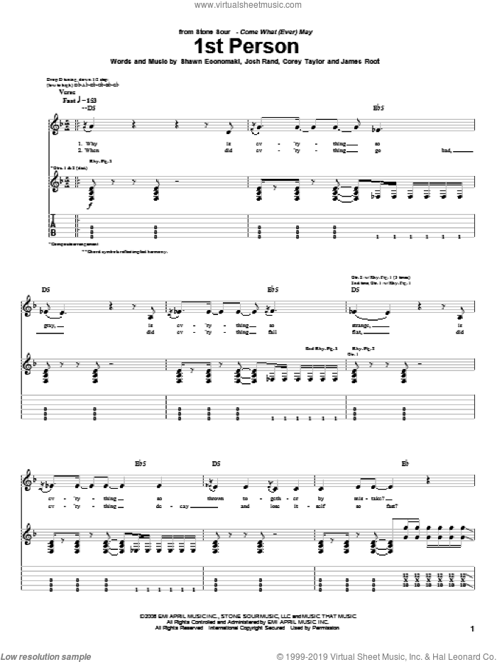1st Person sheet music for guitar (tablature) (PDF)