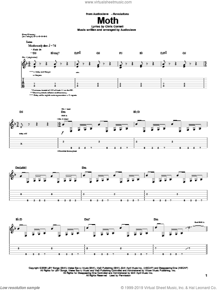 Moth sheet music for guitar (tablature) (PDF)