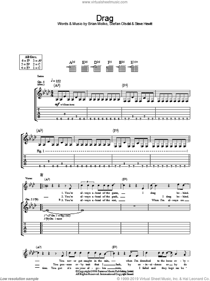 Drag sheet music for guitar (tablature) (PDF)
