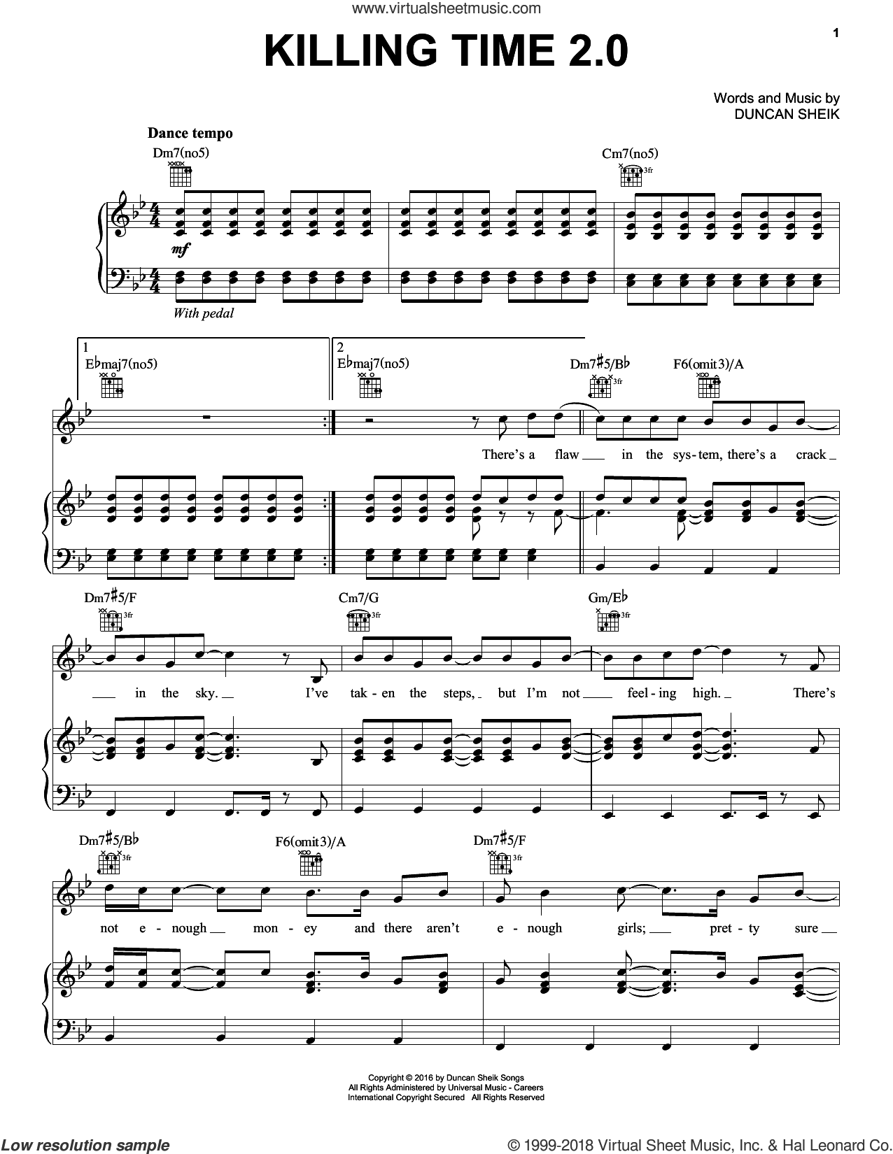 Killing Time 2.0 sheet music for voice, piano or guitar (PDF)