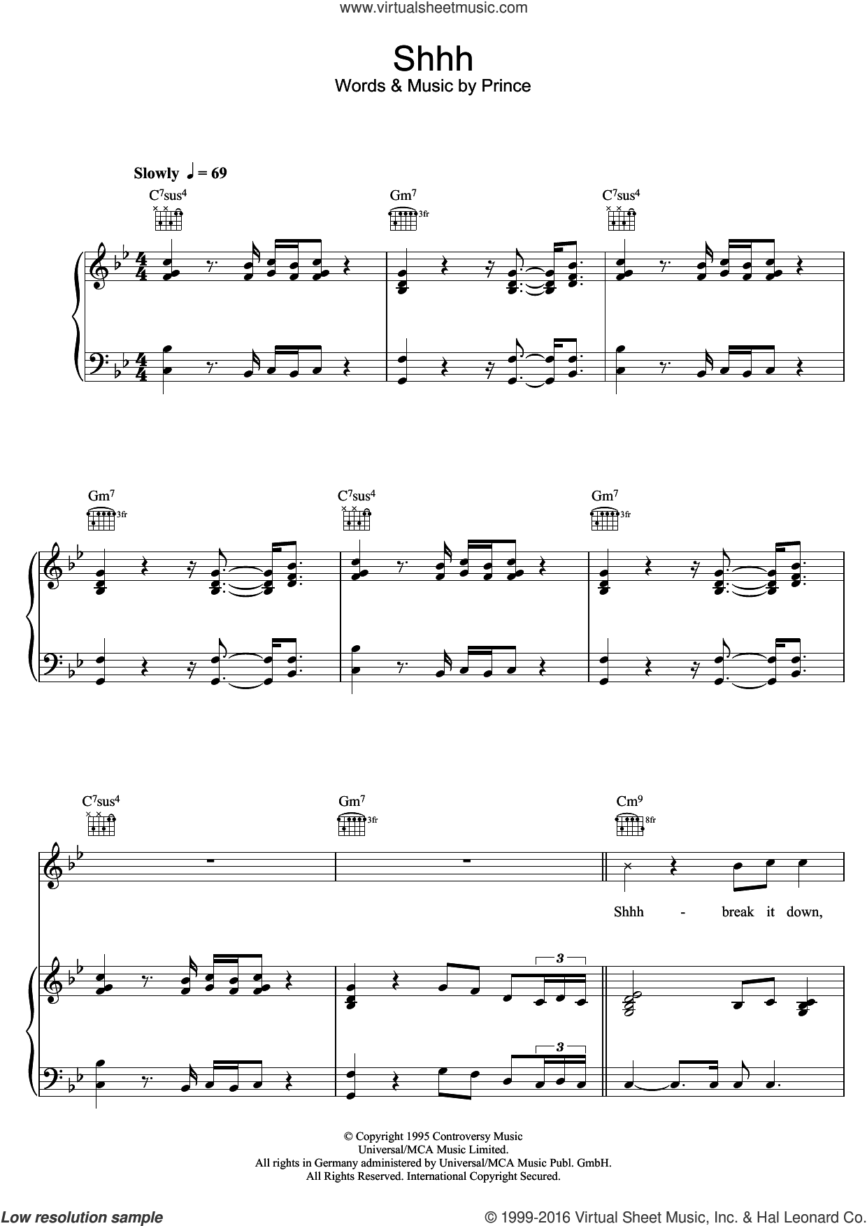 Prince: Shhh sheet music for voice, piano or guitar (PDF)