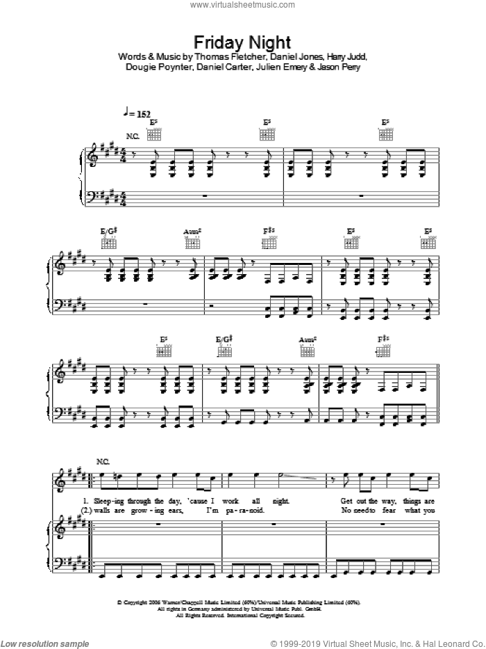 McFly: Friday Night sheet music for voice, piano or guitar (PDF)