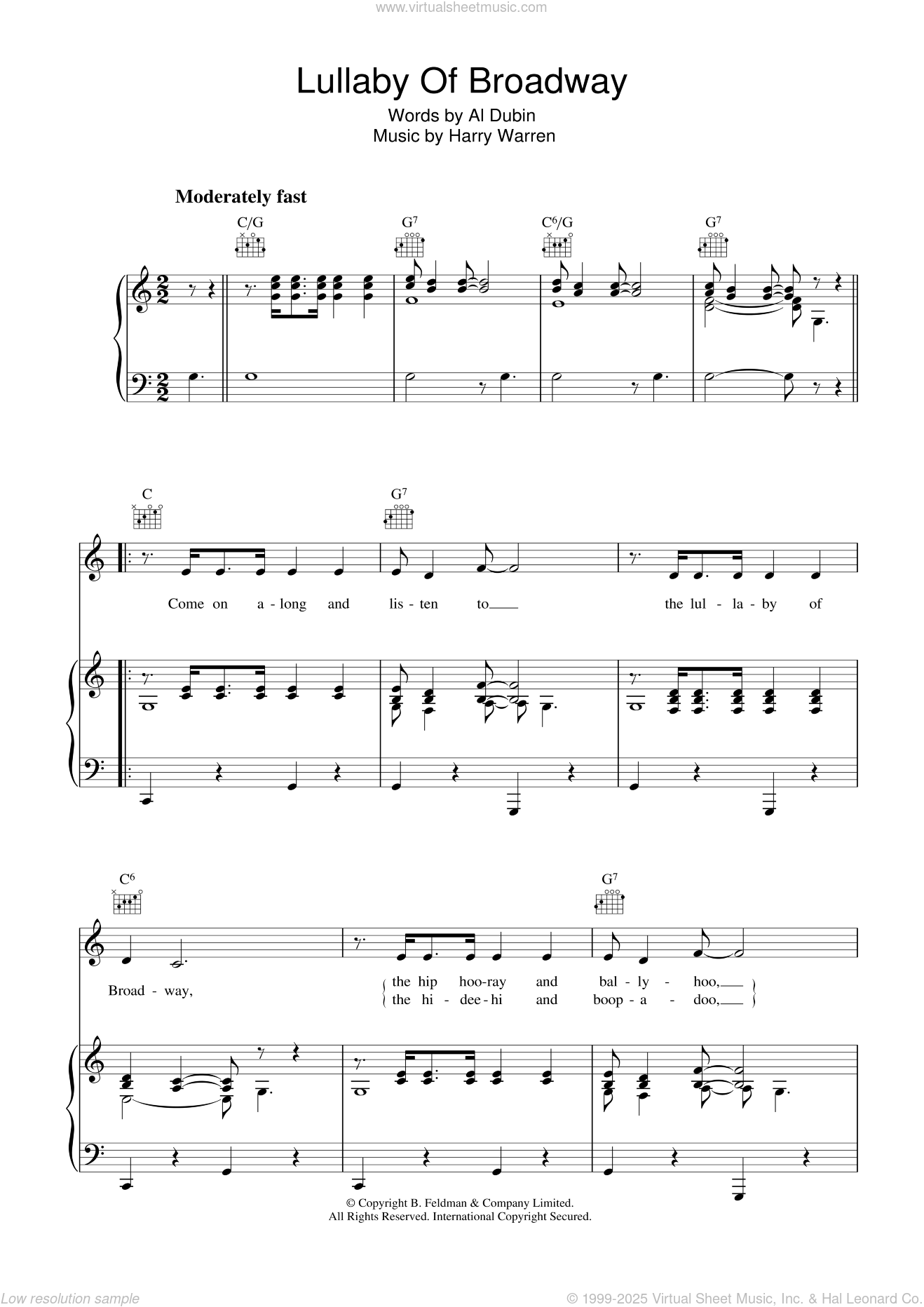 Lullaby Of Broadway sheet music for voice, piano or guitar (PDF)