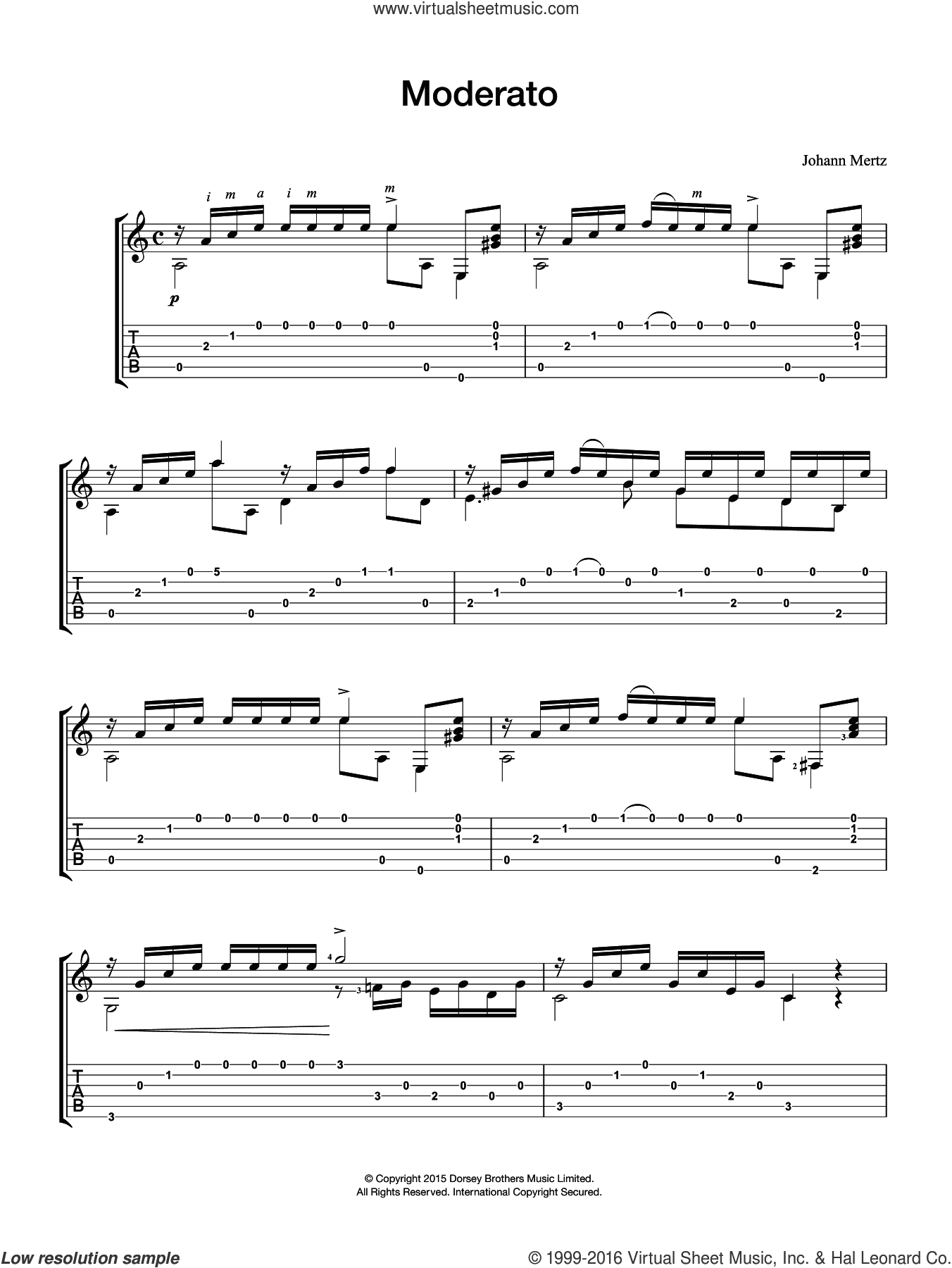 Johann Kaspar Mertz: Moderato sheet music for guitar solo (chords)