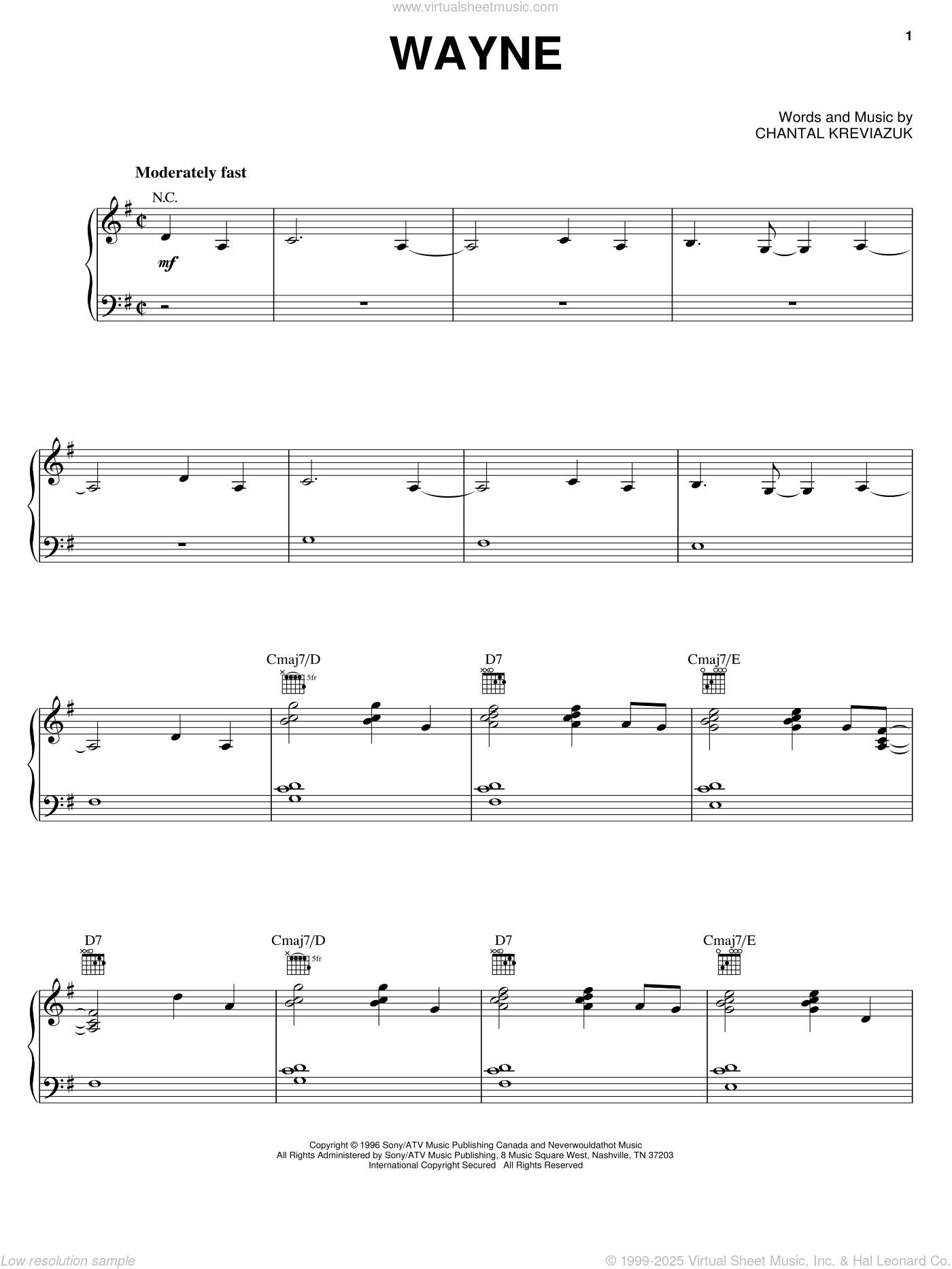 Wayne sheet music for voice, piano or guitar (PDF-interactive)